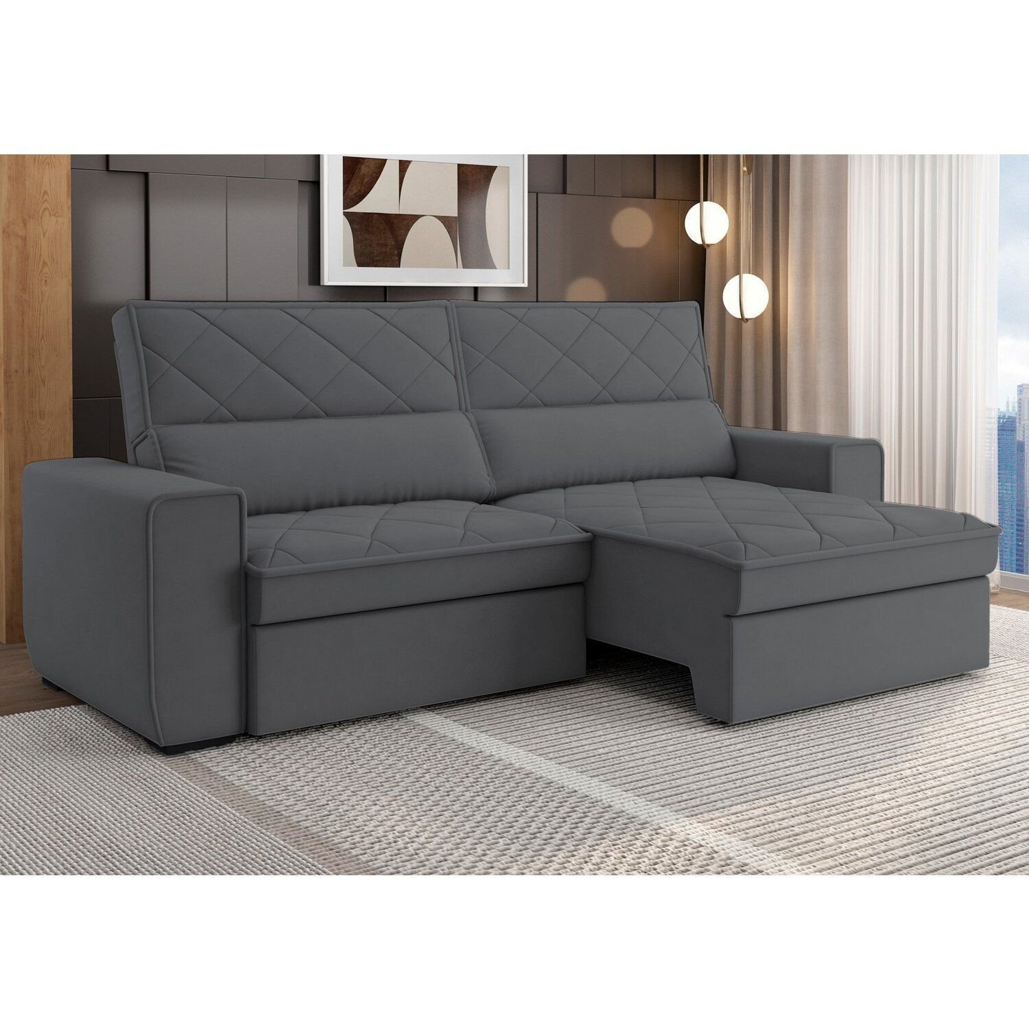 Estofado Retratil e Reclinável 3 Lugares 207cm Viena | MadeiraMadeira