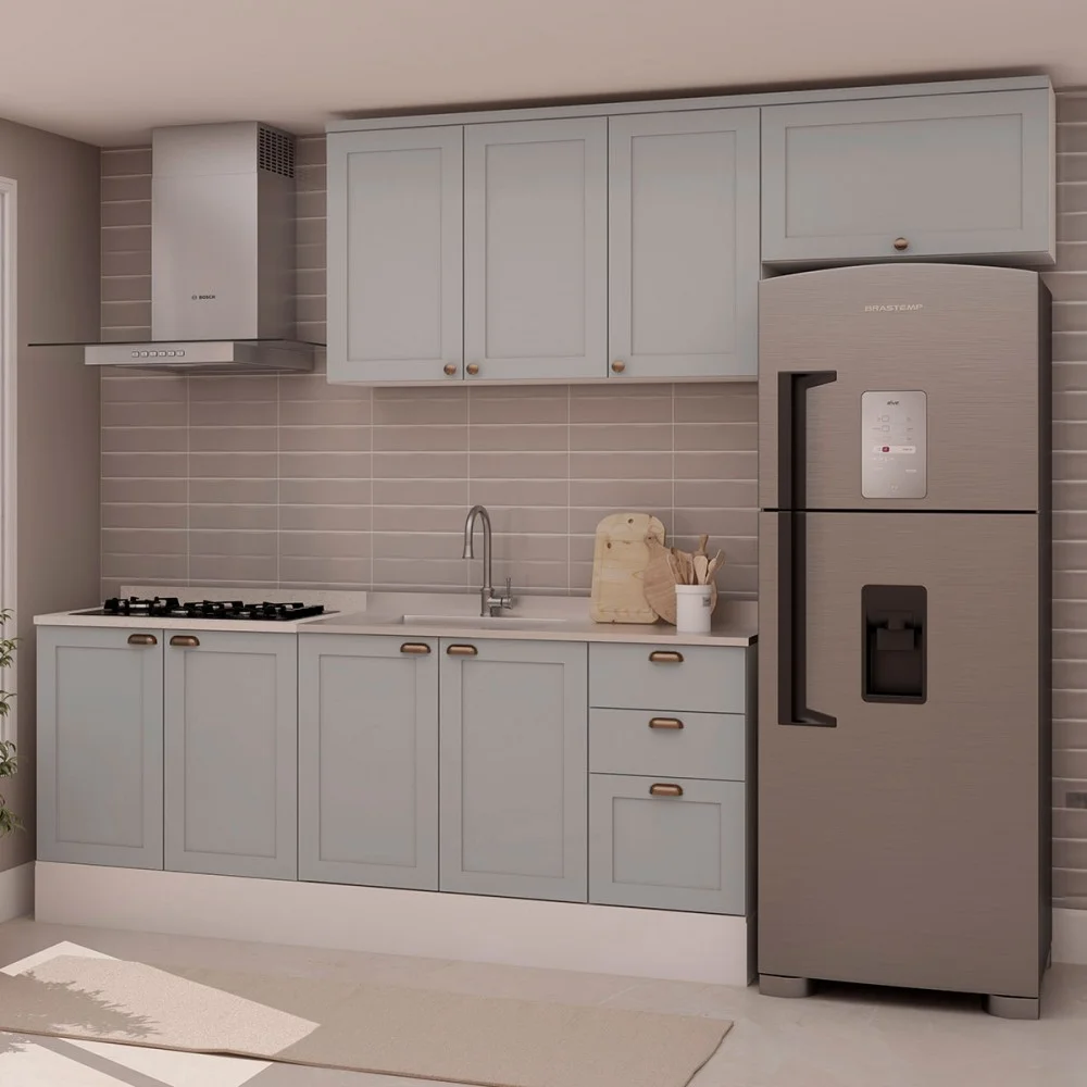 Cozinha Completa Iluminata 8 Portas 3 Gavetas 100% Mdf Branco/fendi ...