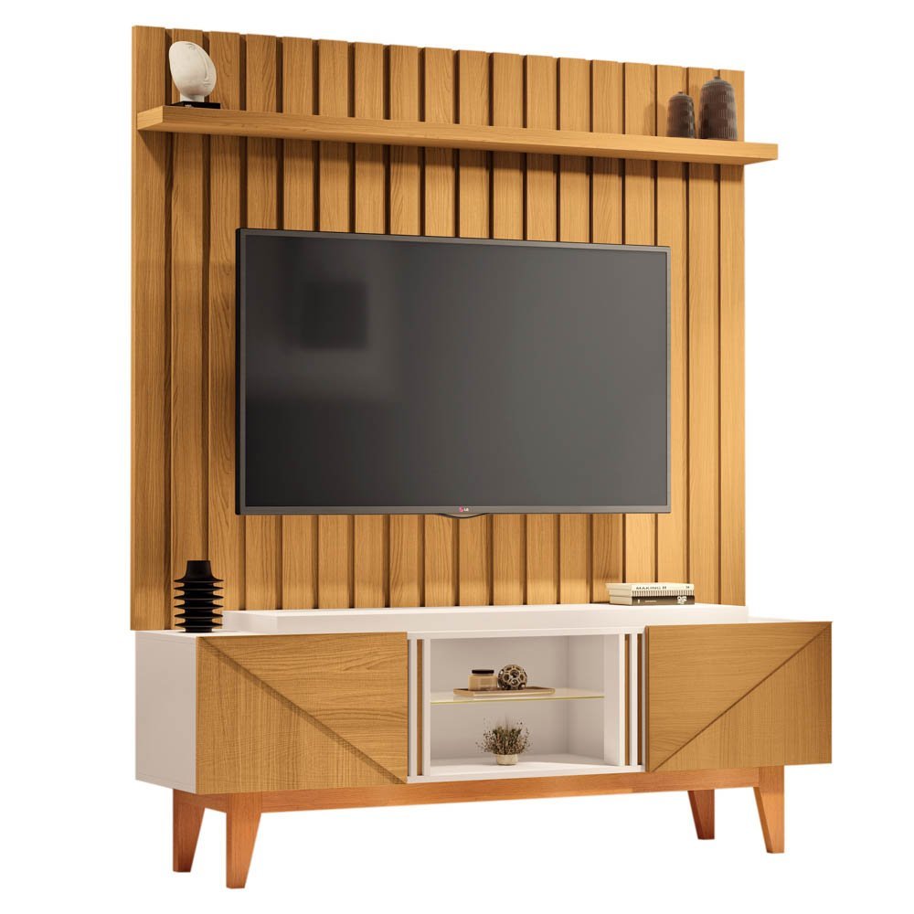 Rack Bancada Lilli e Painel Like Para TV 60 Pol. H01 Off White/Cinamomo ...