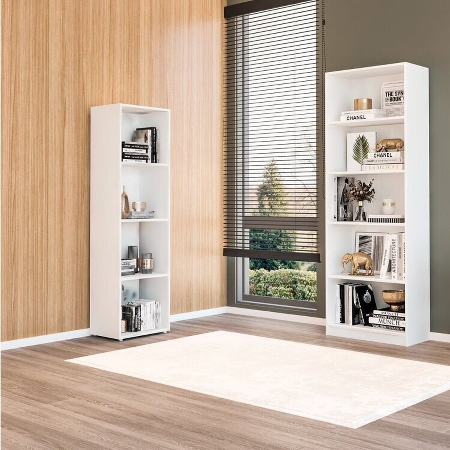 Kit 1 Estante Multiuso 5 Nichos Montreal e 1 Estante Livreiro Modular 4 ...