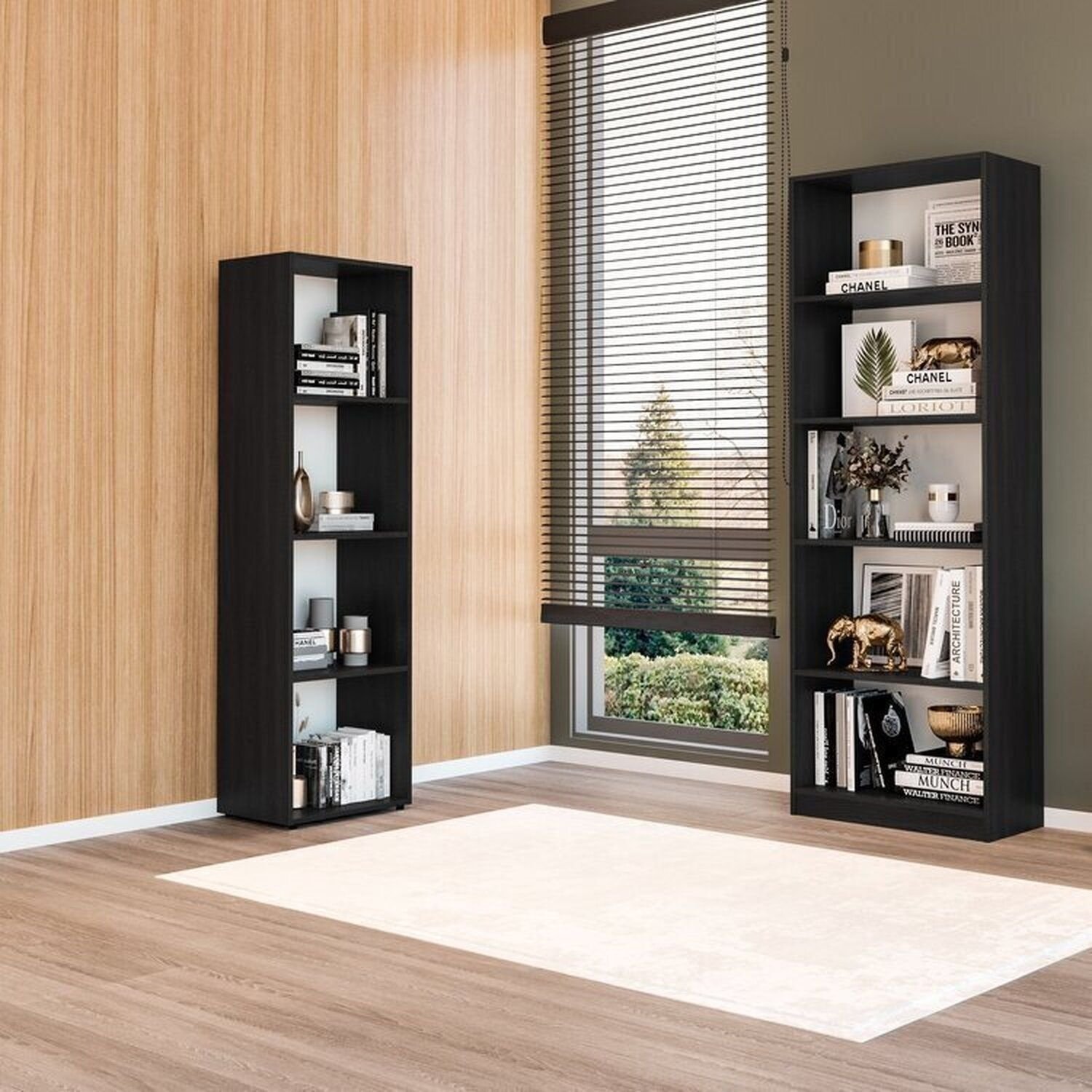 Kit 1 Estante Multiuso 5 Nichos Montreal e 1 Estante Livreiro Modular 4 ...