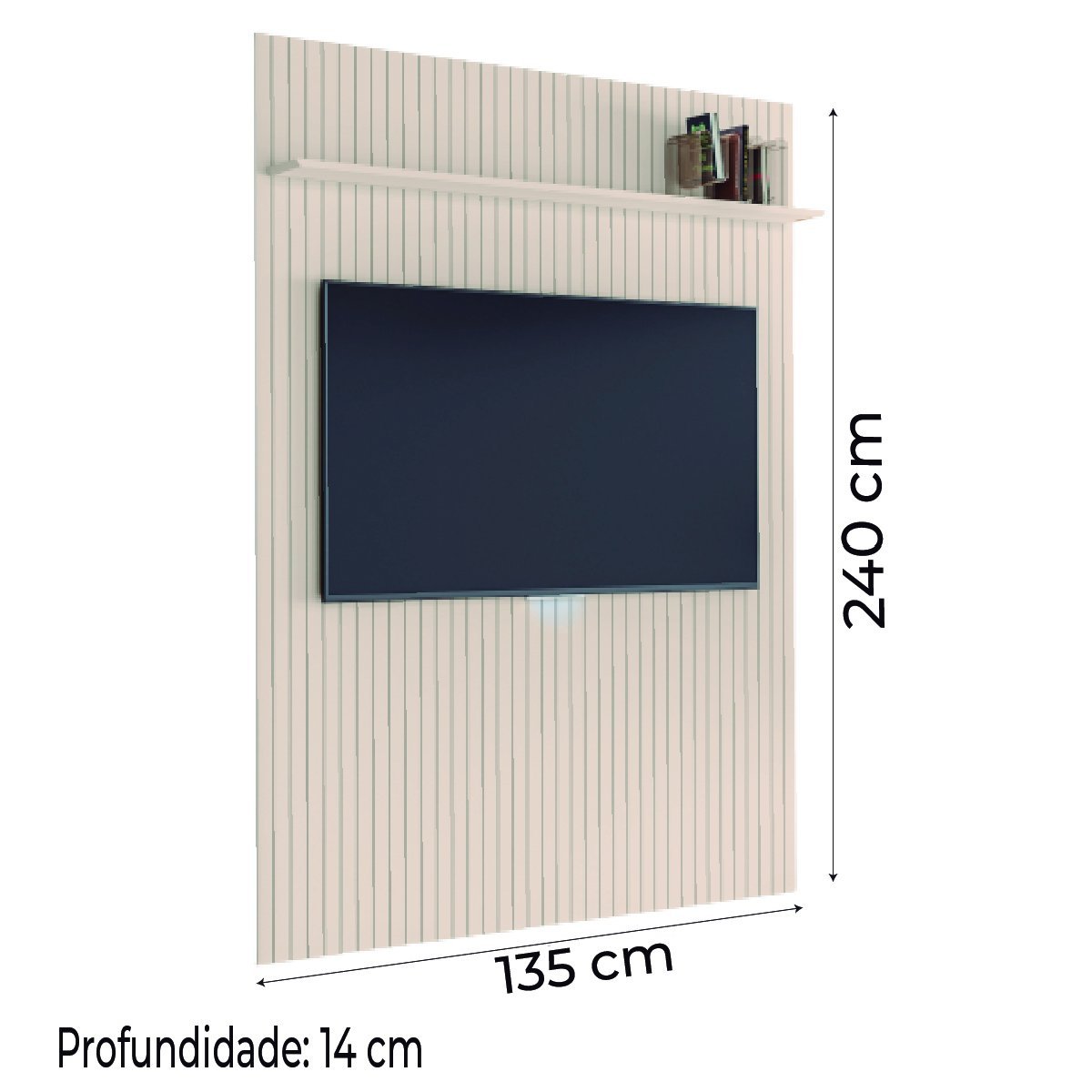 Painel para TV até 55 Polegadas Ripado com Prateleira Arbo 1,35x2,40m ...
