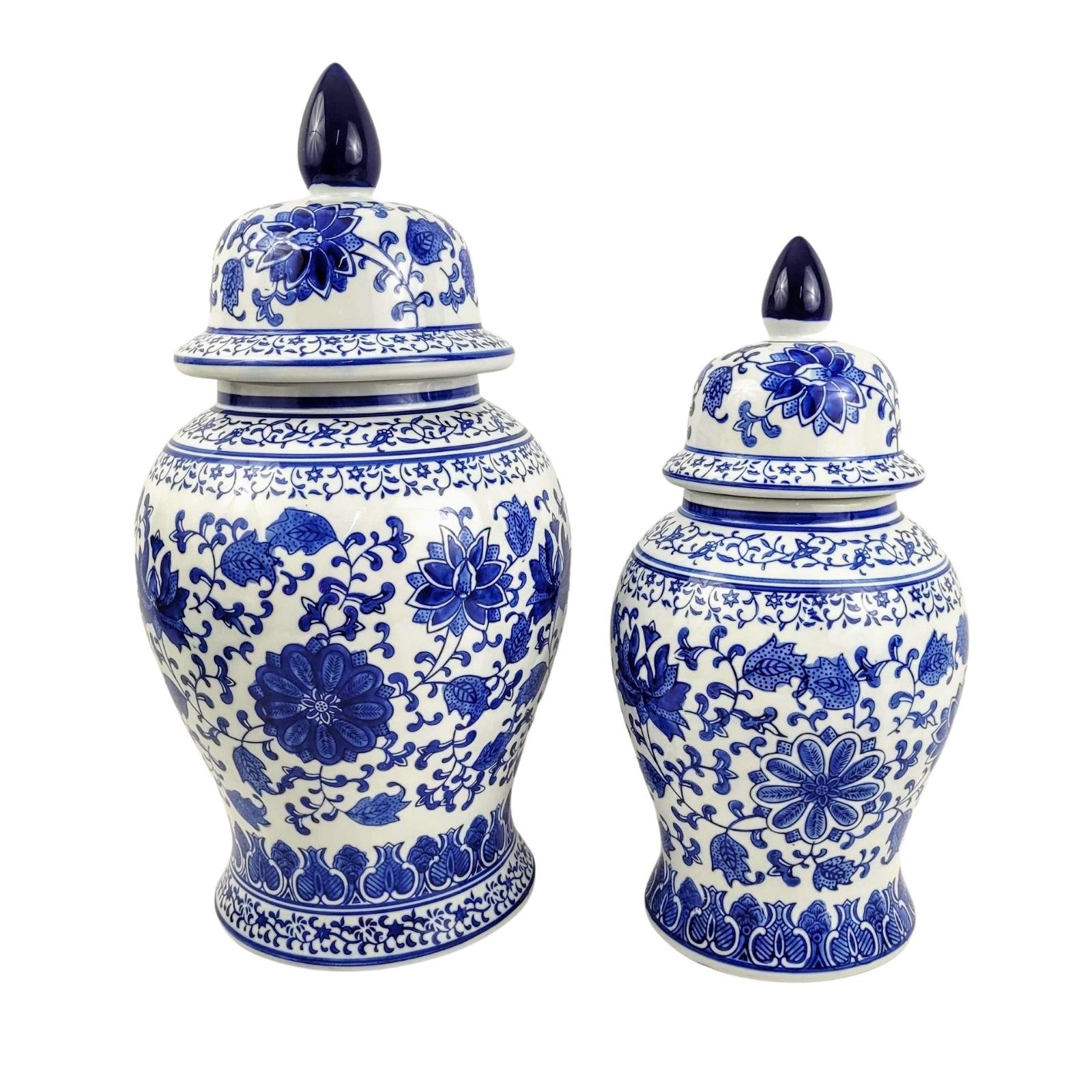 Pote Potiche Azul E Branco 46/37cm Porcelana Decoração 2pc | MadeiraMadeira