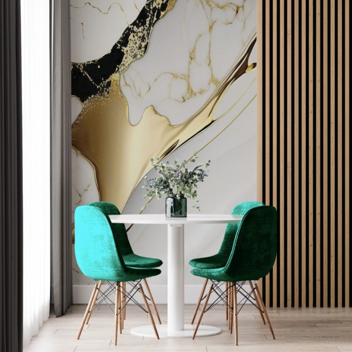 Papel de Parede Painel 3D Mármore Branco Brilho Ouro 2M Revestimento ...