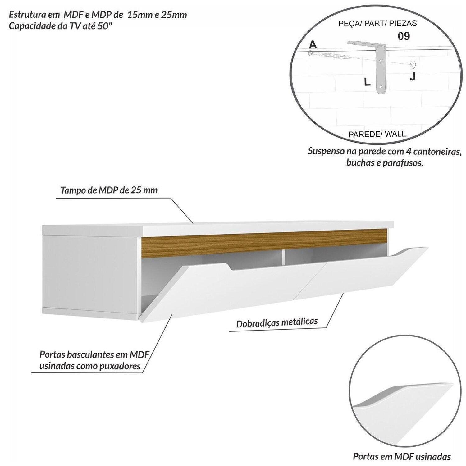 Rack para Tv até 50 Polegadas Suspenso | MadeiraMadeira