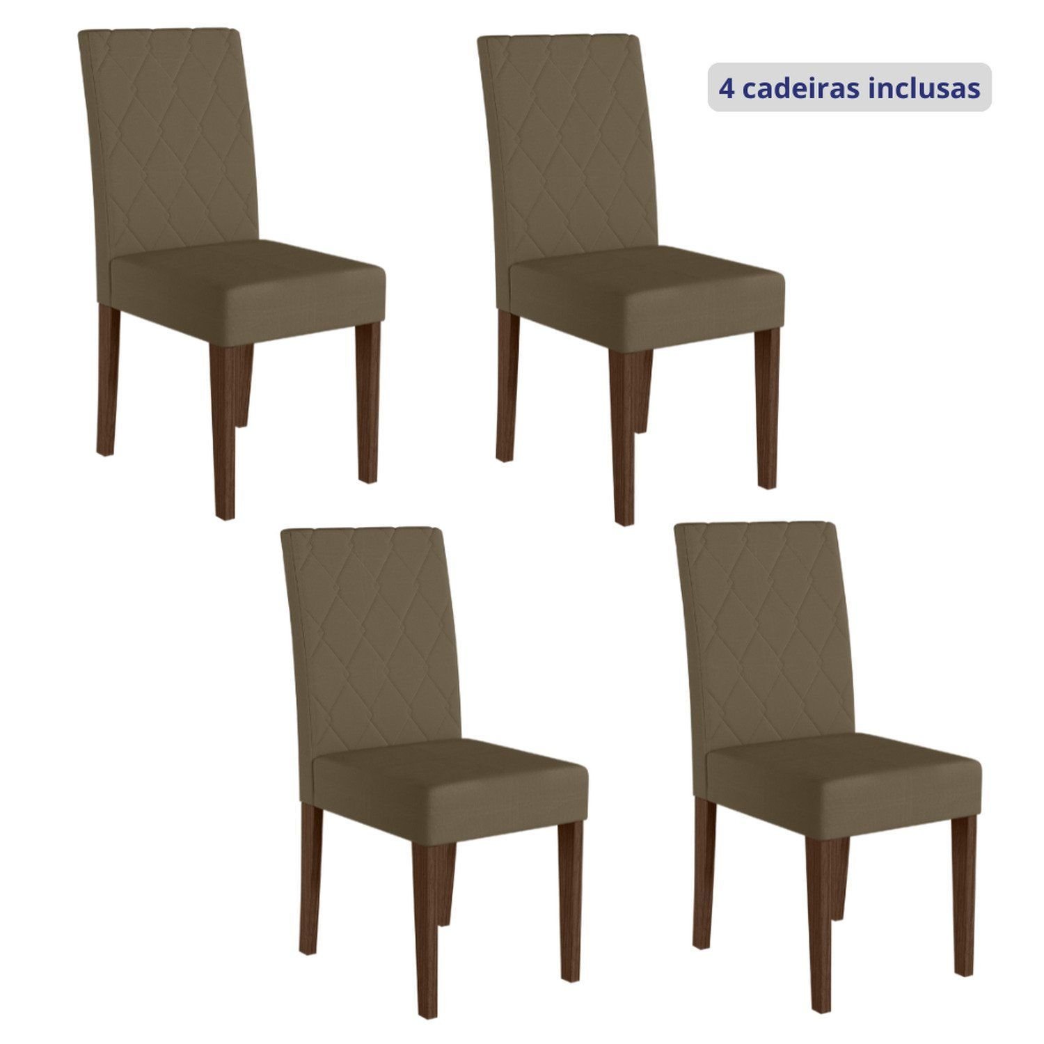 Kit 4 Cadeiras Estofadas com Encosto Bordado e Pés MDF Jade ...
