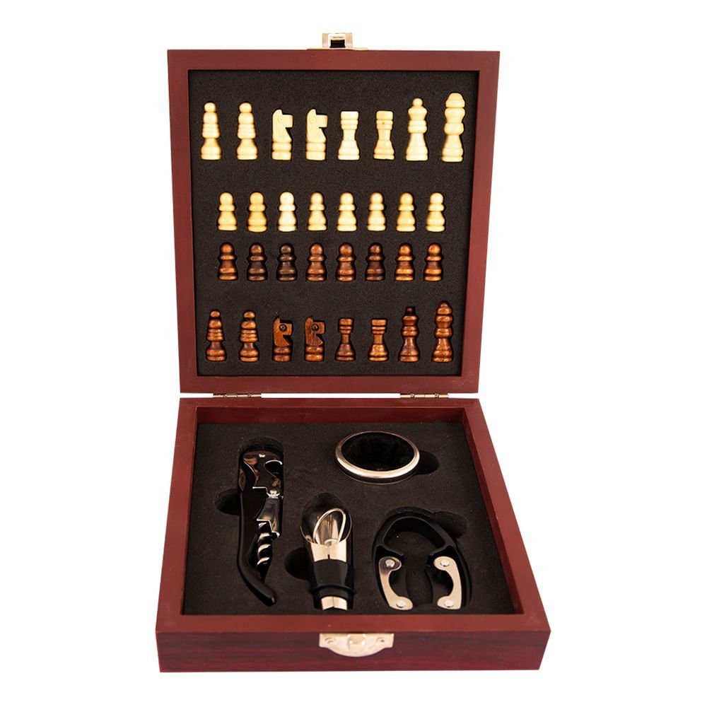 Kit Vinho e Xadrez Industrial Gift Uatt | MadeiraMadeira