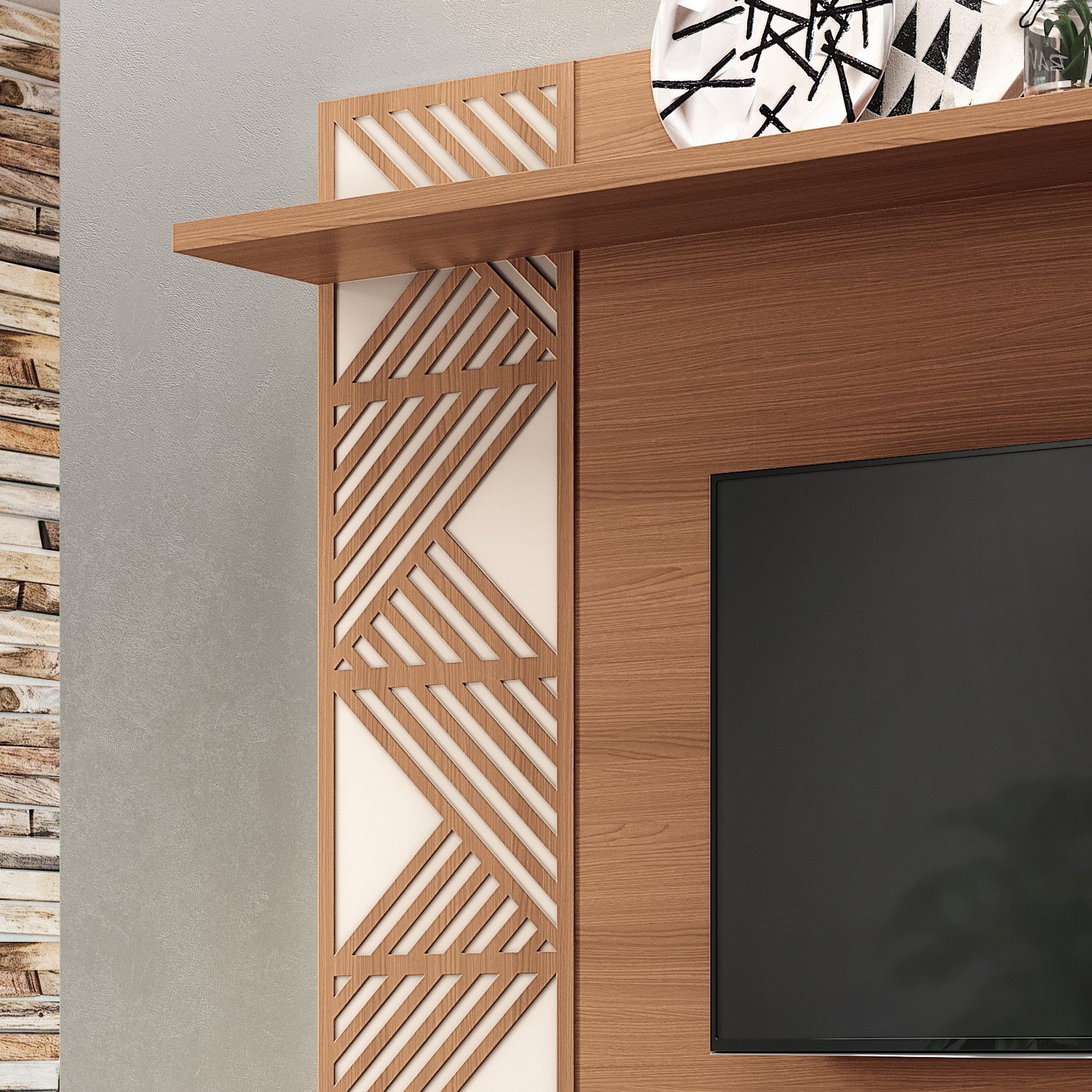 Painel Suspenso 1,60m Grid para TV 50" Cor Nature e Off White HB Móveis ...