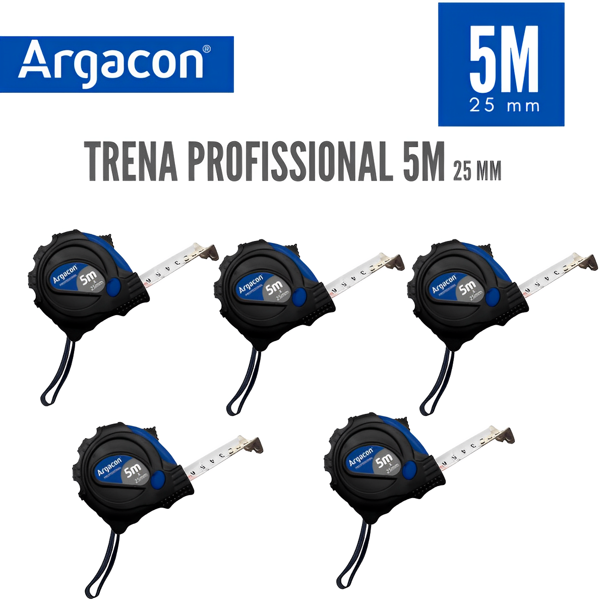 Trena Aço Fita Metálica Profissional 5m Com Trava Kit 5 Unid ...
