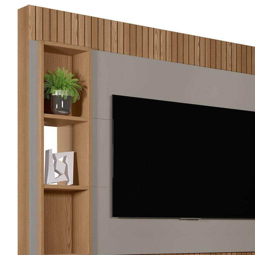 Painel Home Tv Ripado 55 Polegadas Dourados Amêndoa Titânio Linea Brasil | MadeiraMadeira