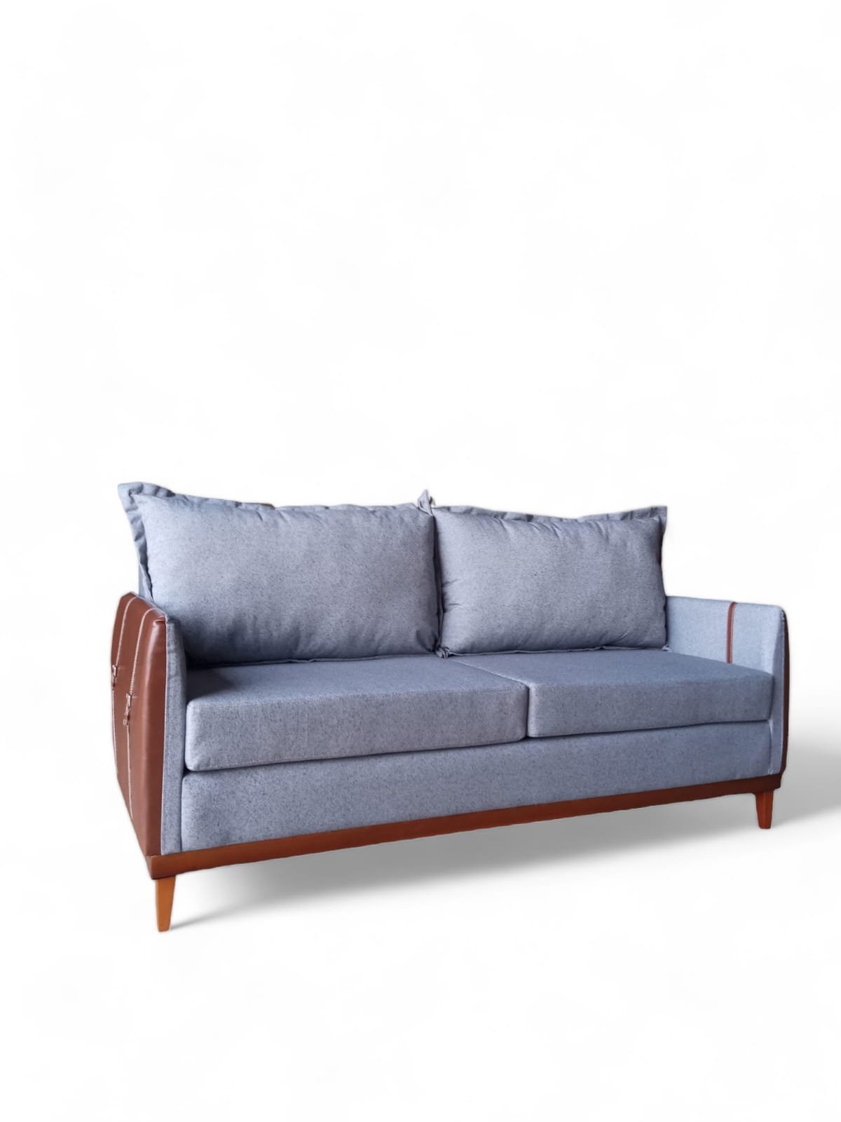 Sofá Évora Slim LIving 2 Lugares Linho Cinza M01 e Couro Sintético ...