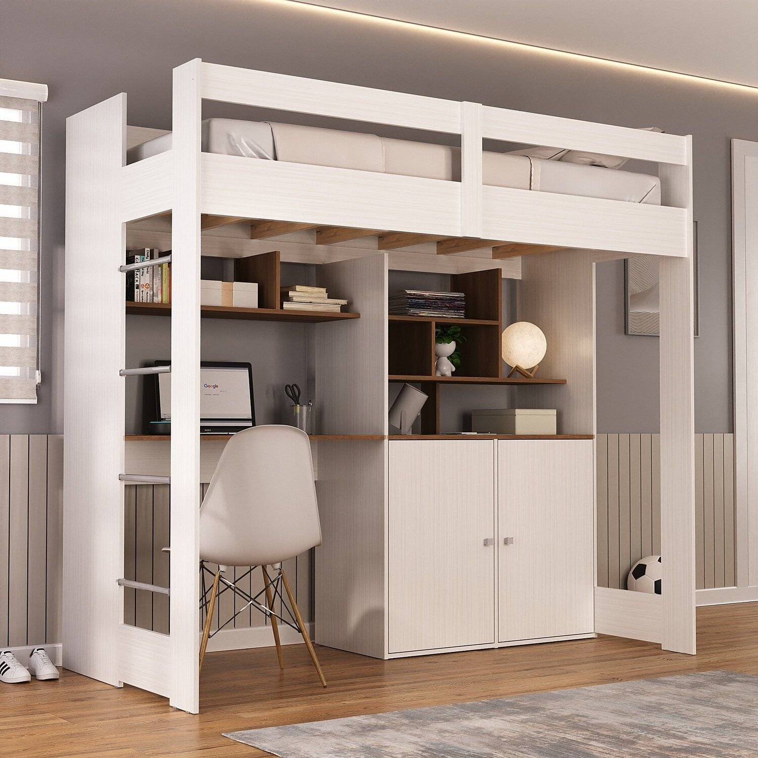 Cama de Solteiro Zwork 2 Portas com Escrivaninha Multifuncional Yescasa ...