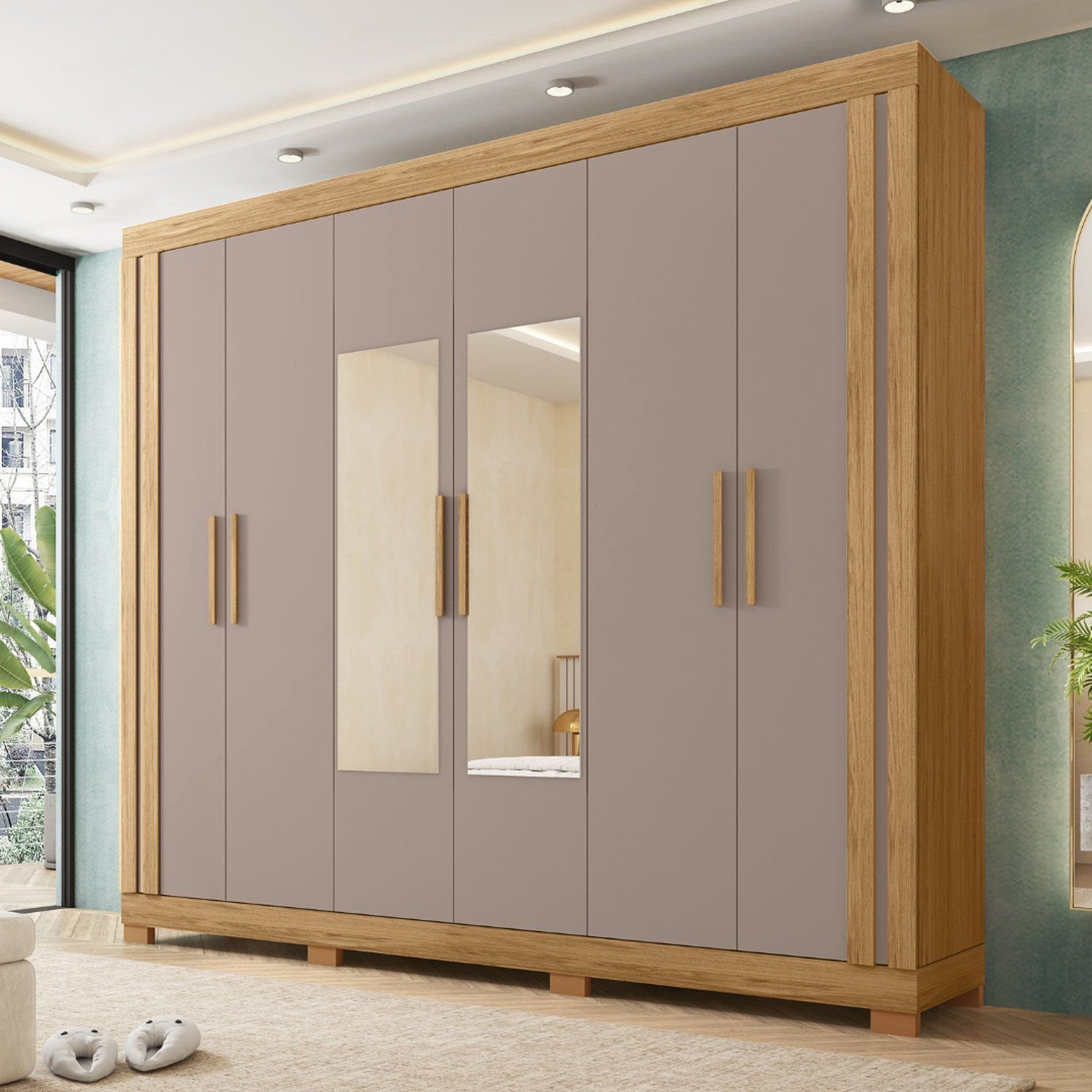 Guarda-roupa Casal com Espelhos 6 Portas 2 Gavetas Eden | MadeiraMadeira