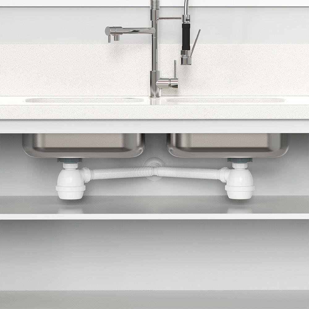 Válvula Pia Americana 3.1/2 + Sifão Copo Duplo Kit | MadeiraMadeira