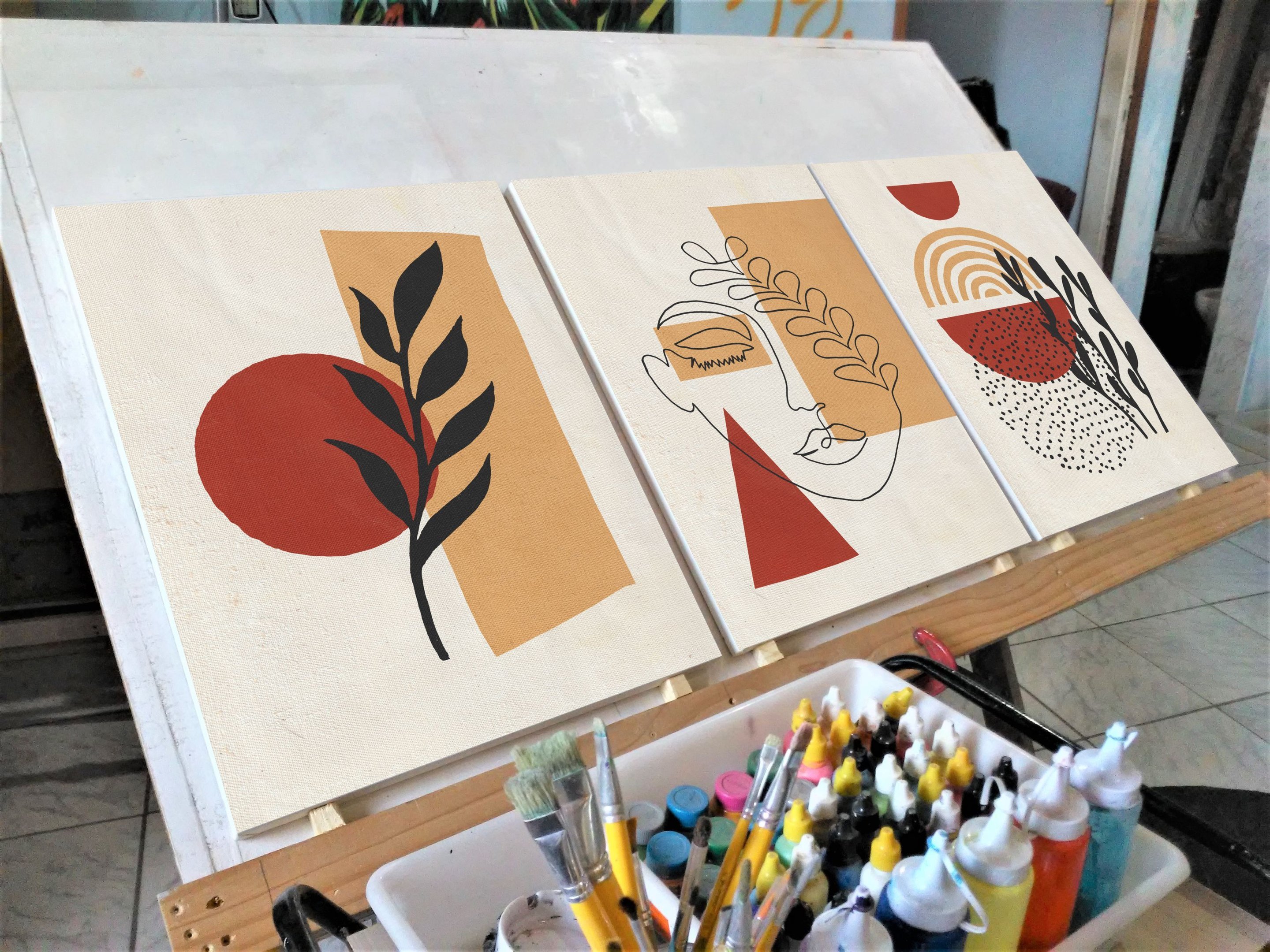 Kit com 3 lindo pequenos quadros decorativos minimalistas pintados a ...