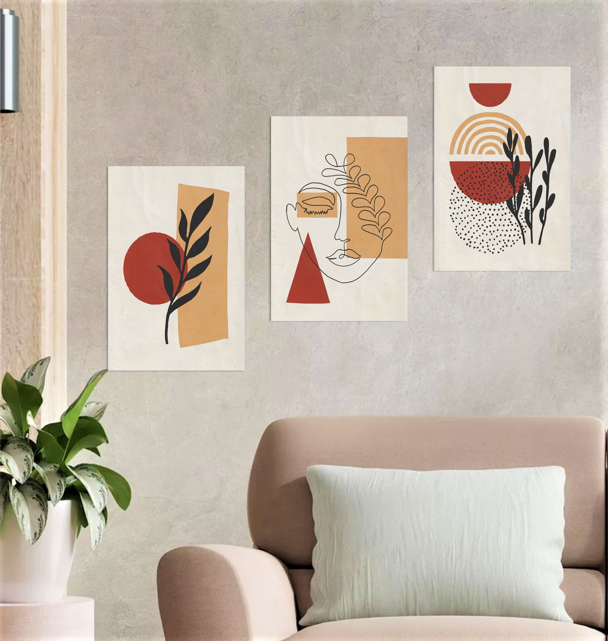 Kit com 3 lindo pequenos quadros decorativos minimalistas pintados a ...