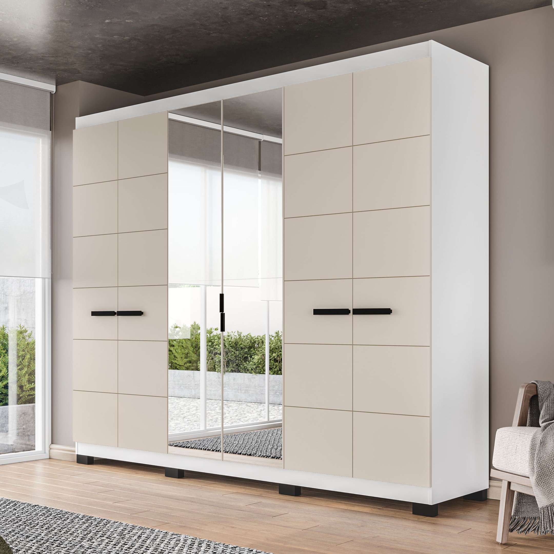 Guarda-Roupa 6 Portas 4 Gavetas com Espelho Lisboa | MadeiraMadeira