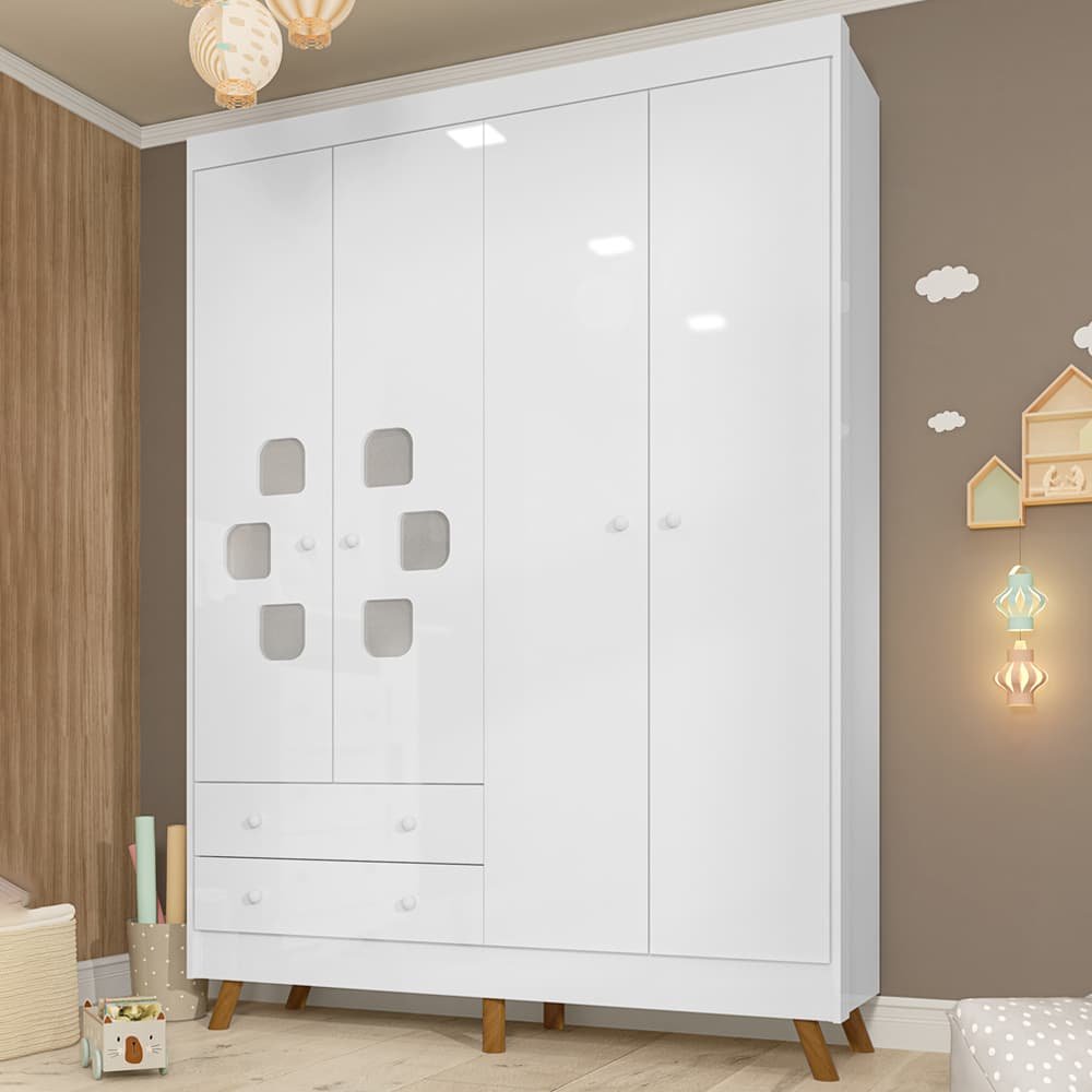 Roupeiro Infantil 4 Portas e 2 Gavetas Carinho Branco Cartagena Flex ...