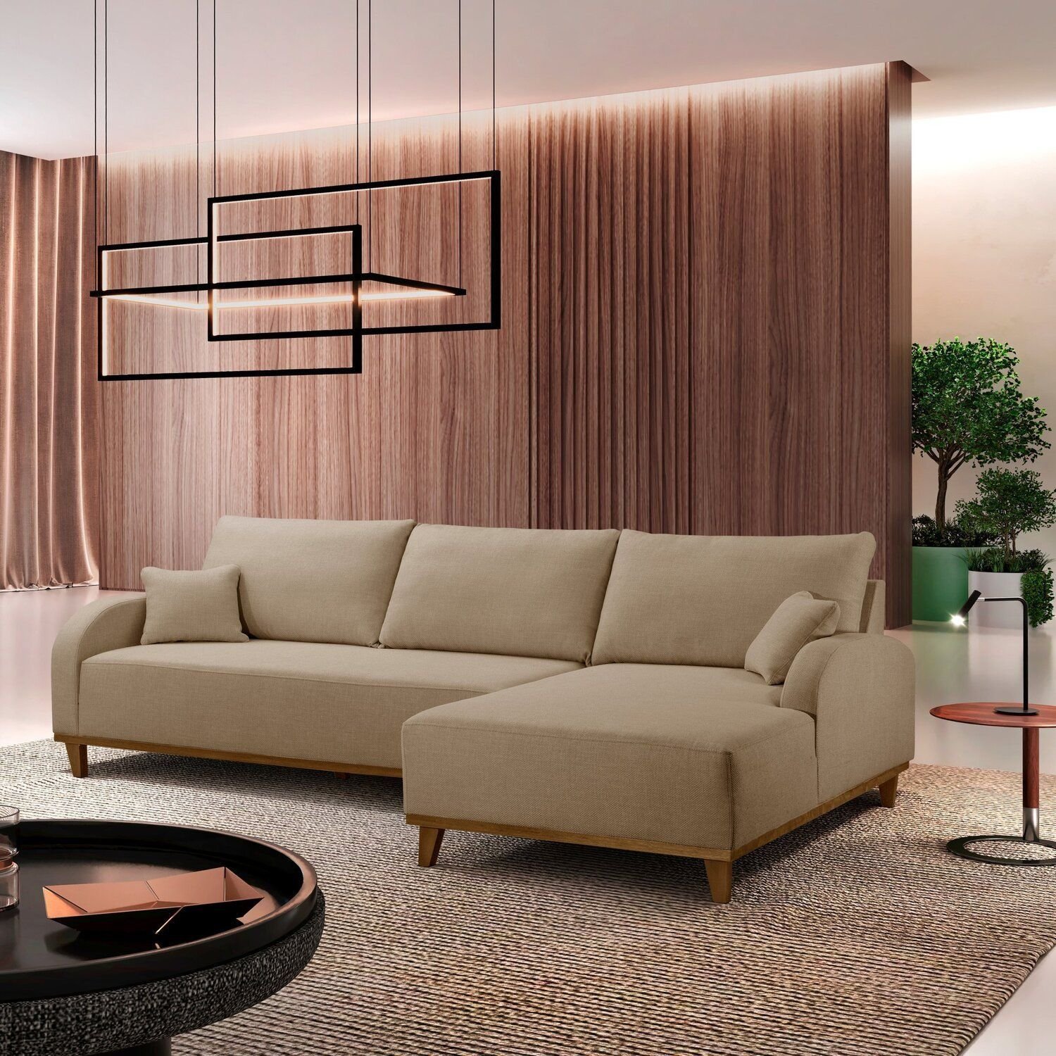 Sofá 3 Lugares com Chaise Lado Direito 250cm em Linho Mercúrio ...