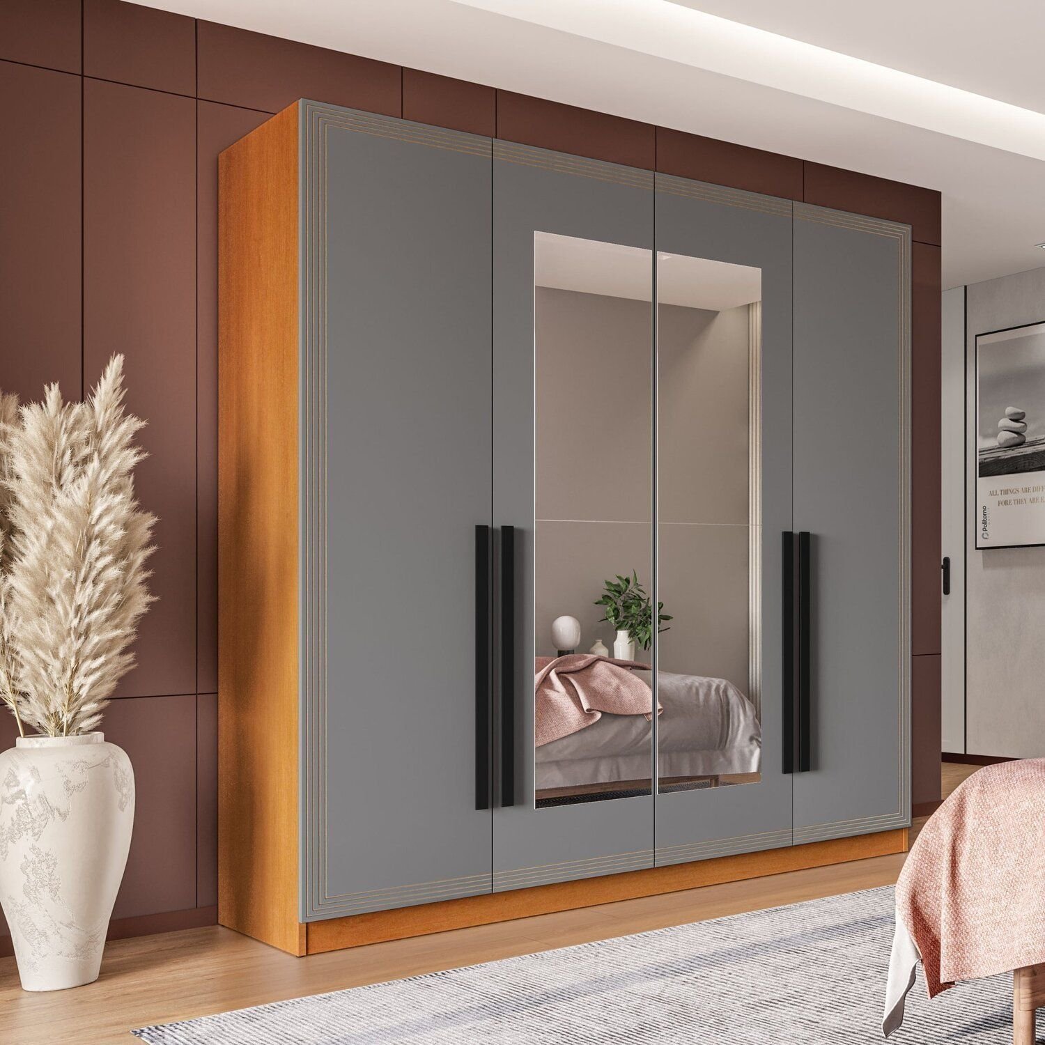 Guarda Roupa 4 Portas e 4 Gavetas com Espelho Valência | MadeiraMadeira