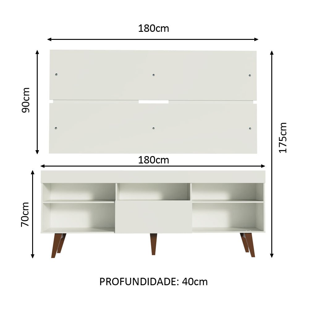 Rack com Painel para TV até 65 Polegadas Madesa Miami com Pés Branco/Rustic Cor:Branco/Rustic ...