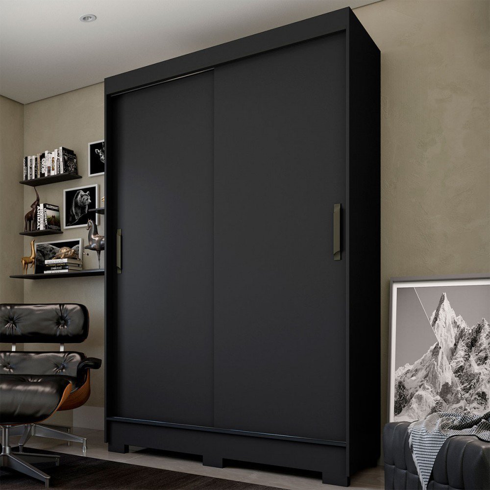 Guarda-Roupa Solteiro Lima 2 Portas 4 Prateleiras Preto - Fama Móveis ...