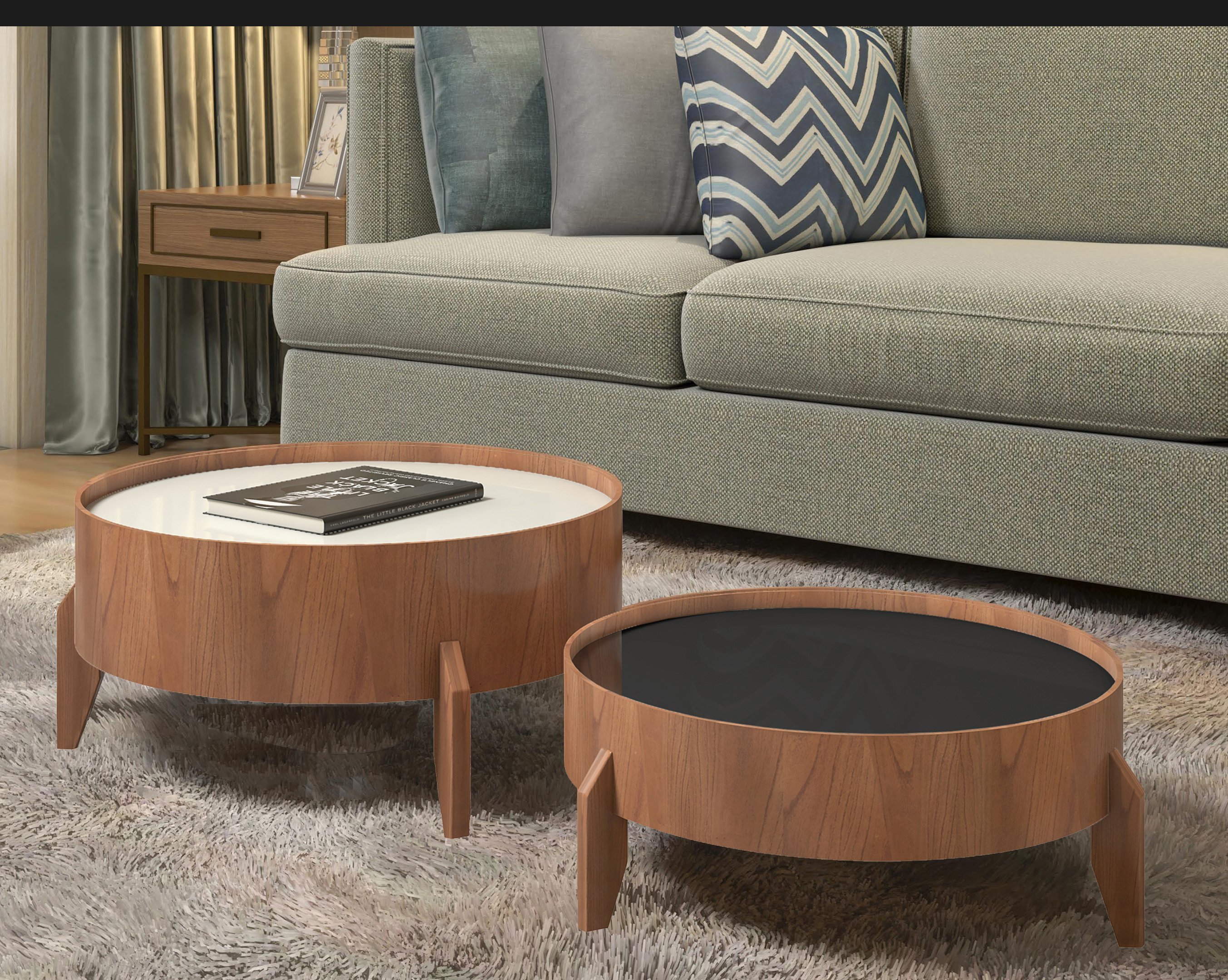 Conjunto Mesa de Centro Anna Redonda Lamina de Madeira Tampo com Vidro ...