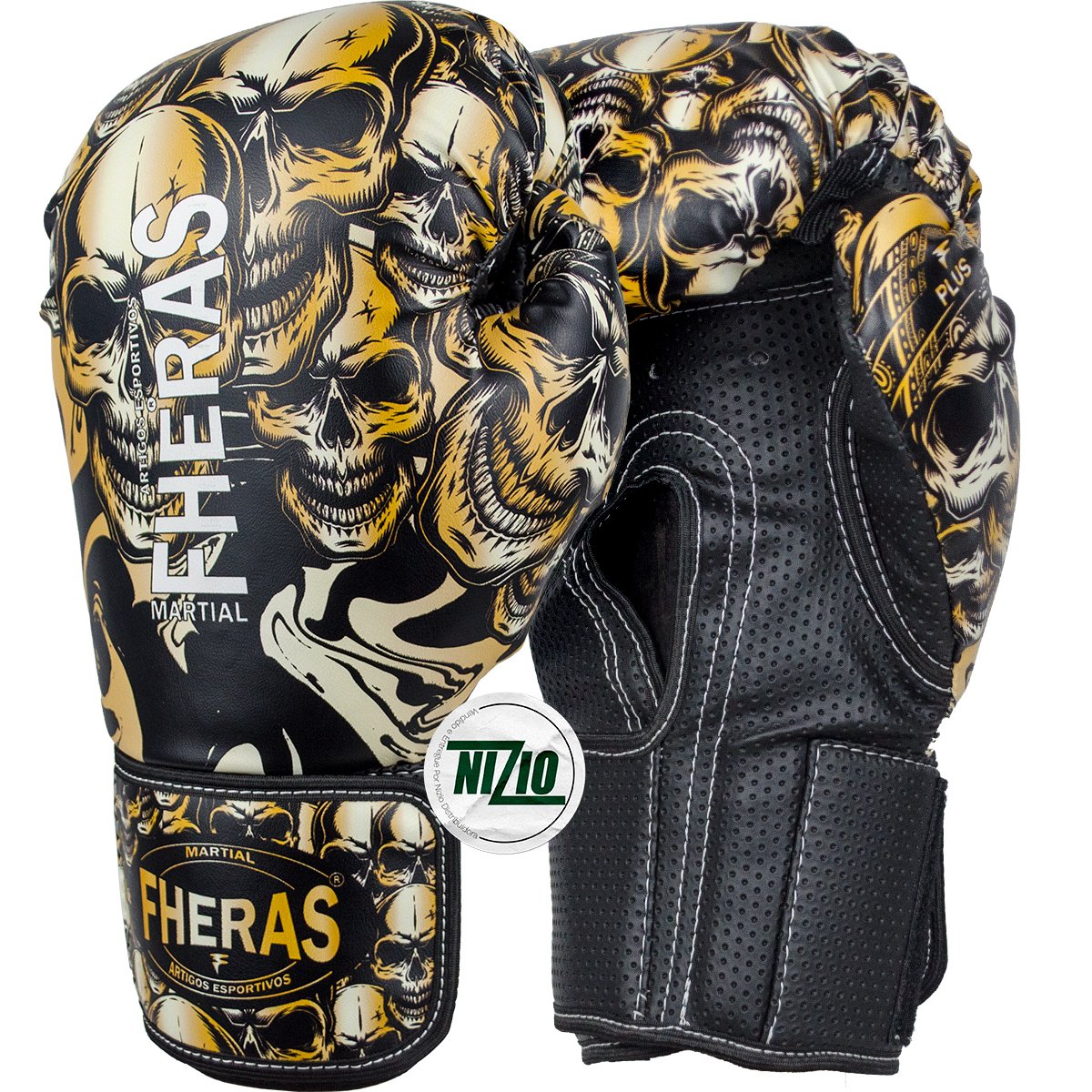Luva de Boxe Muay Thai MMA 08oz Caveira Dourada Fheras | MadeiraMadeira