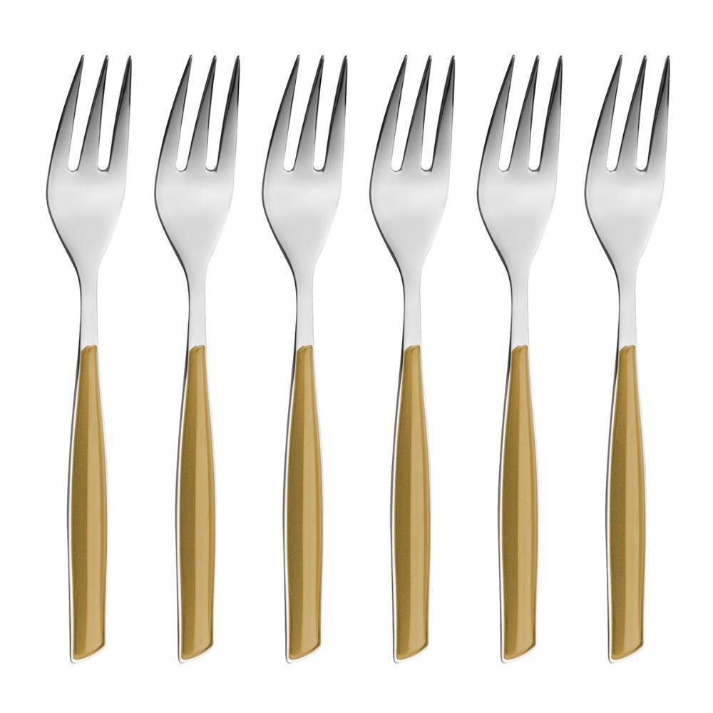 Jogo 6 Peças Garfo Bolo Sobremesa Dourado Glamour Bugatti | MadeiraMadeira