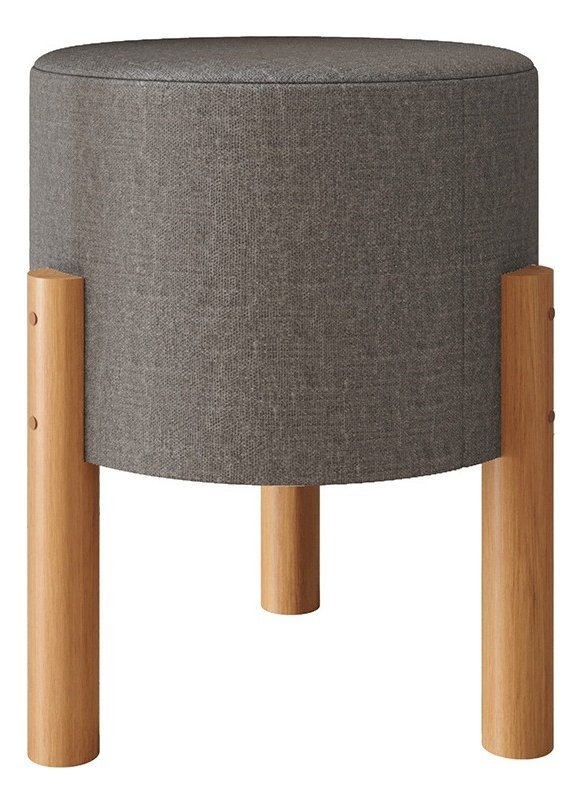 Puff Banquinho Decorativo Redondo em Linho Luxo Pés Madeira Maciça Thor ...