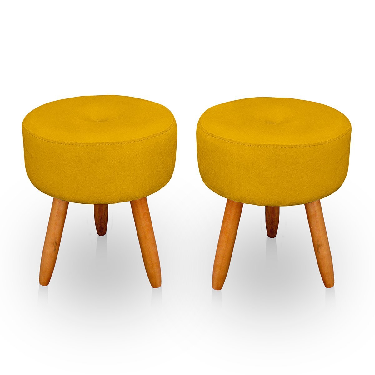 Kit 2 Puff Redondo com Botonê para Sala e Quarto Veludo Amarelo - Lh ...
