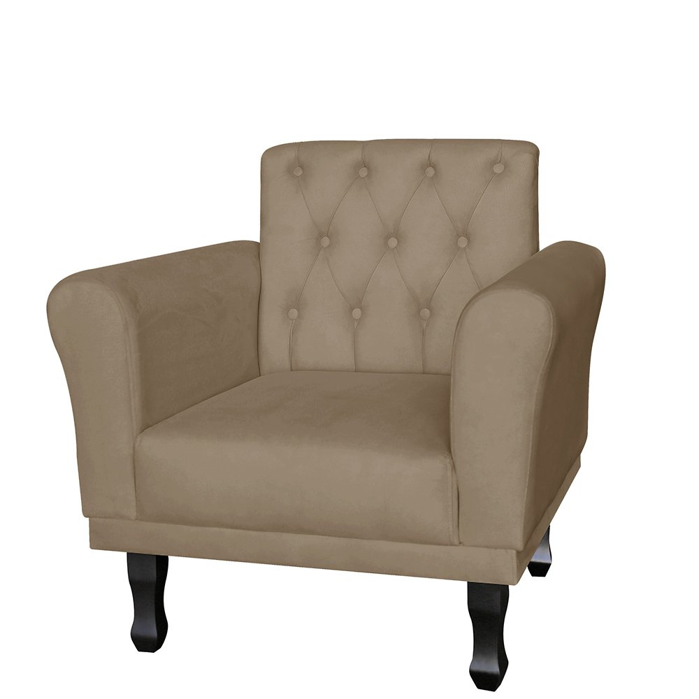 Poltrona Decorativa Classic Capitonê Suede Diversas Cores - DS Estofados - Capuccino ...