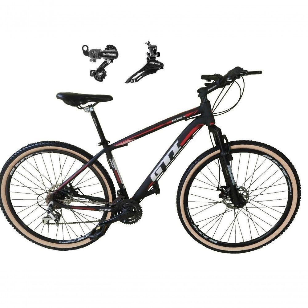 Bicicleta Aro 29 Gti Roma Alumínio 21v Câmbios Shimano Freio a Disco C- Pneu Faixa Bege Preto ...