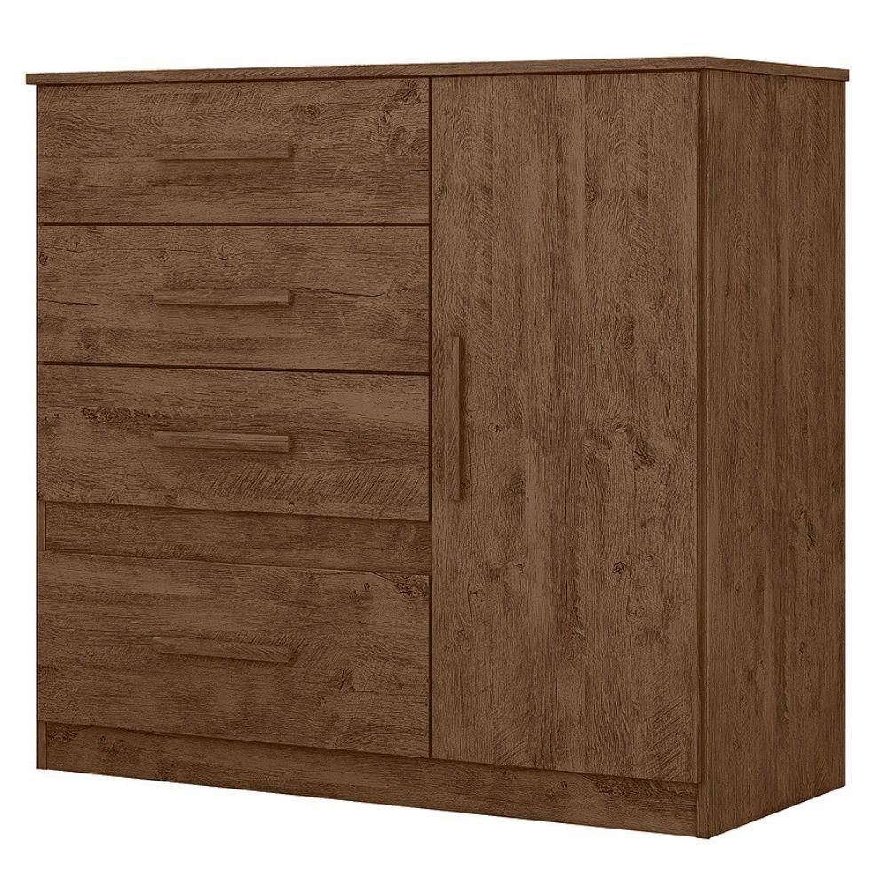 Comoda Venus 4 Gavetas 1 Porta 98 Cm Castanho Wood Flex Moval ...
