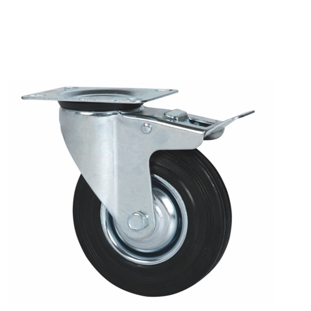 Rodizio Giratório de Borracha com Freio Preto Médio 6" Capacidade 130kg ...