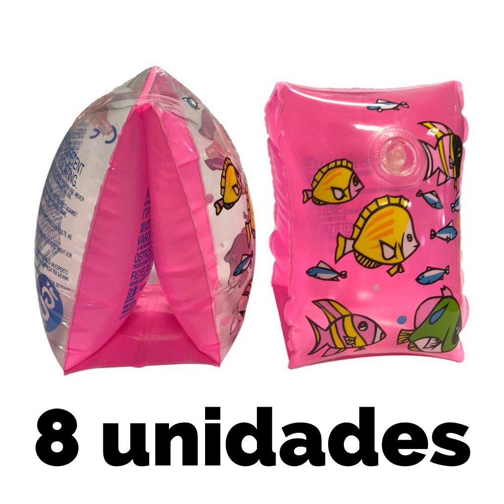 8 Boias de Braço Inflável Infantil Feminina Rosa e Laranja | MadeiraMadeira