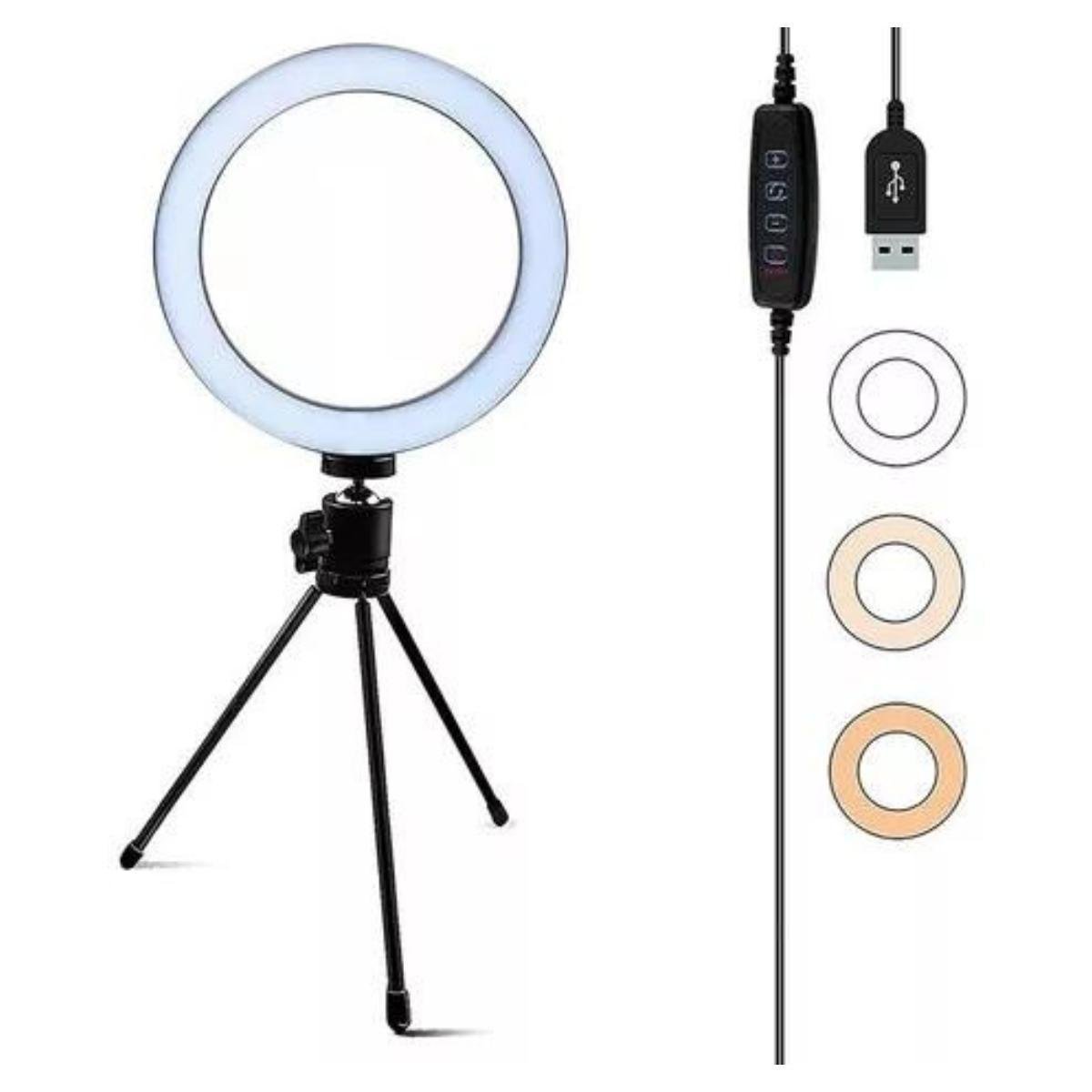 Ring Light Led Mesa Iluminador Estúdio Tripé 6 Polegada | MadeiraMadeira