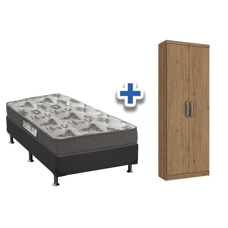 Cama Box Solteiro CRC + D33 Iso Ortobom + Armário Multiuso Margarida ...
