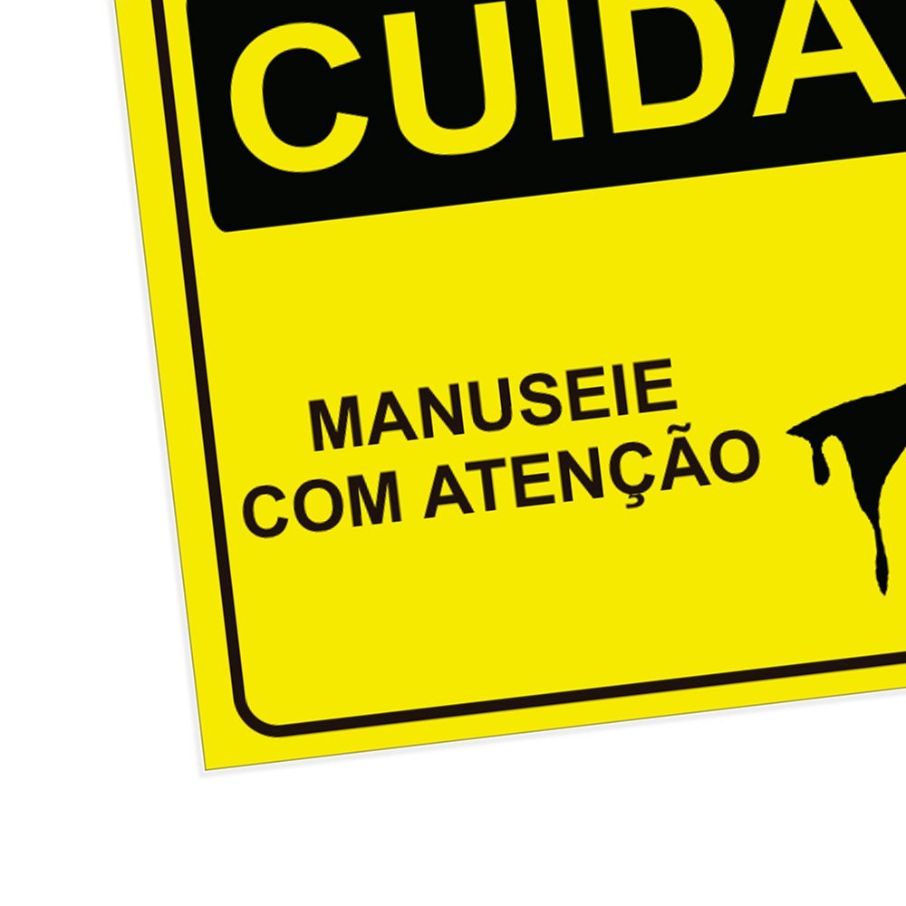 Placa de Sinalização Cuidado Manuseie com Atenção em Pvc | MadeiraMadeira