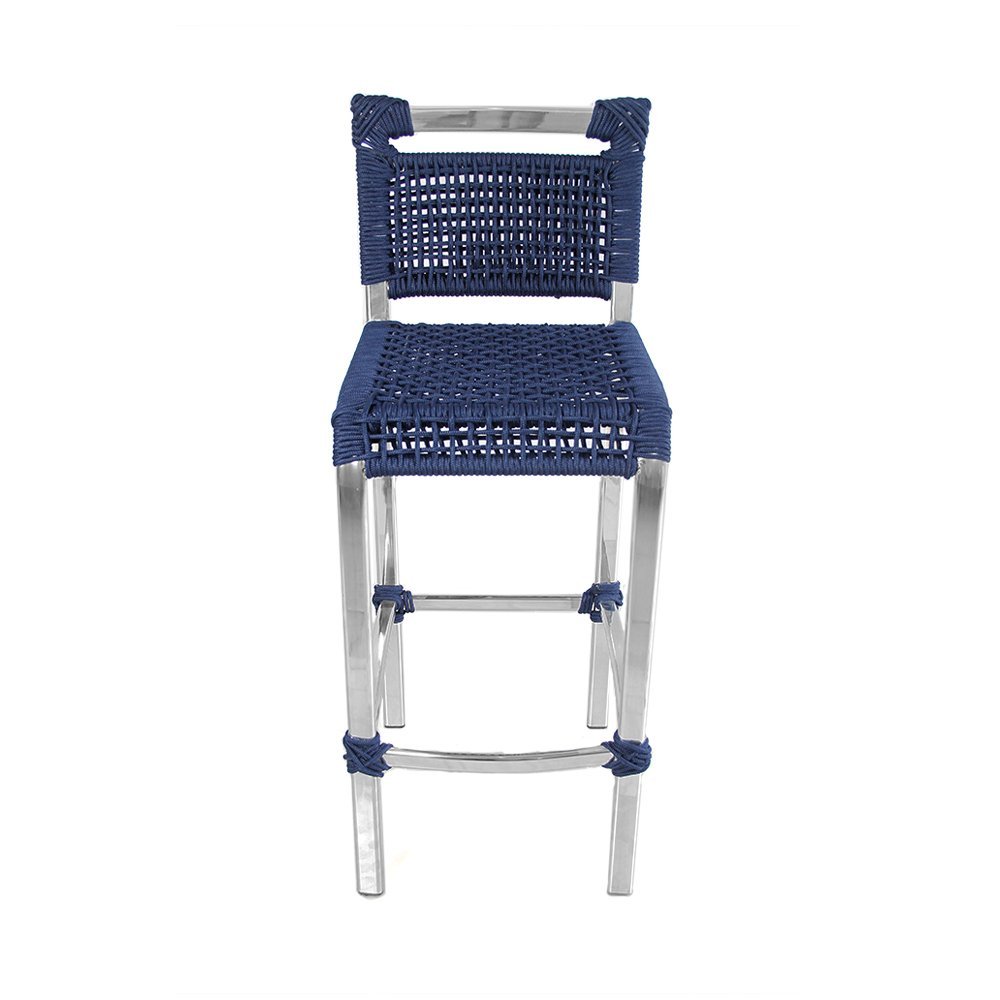 Banqueta Alta em Corda Nautica Azul de Alumínio | MadeiraMadeira