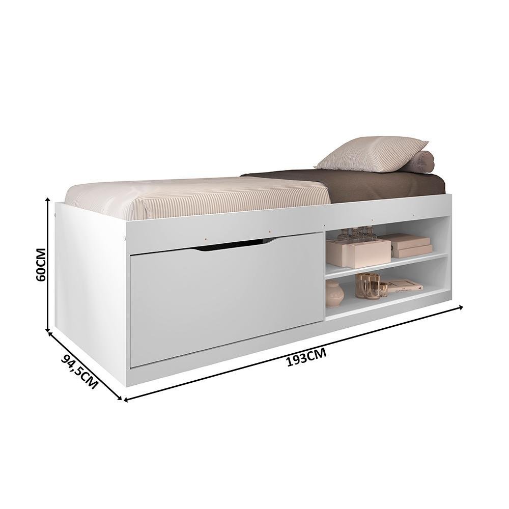 Cama Multifuncional Solteiro Com Sapateira Embutida E Colchão Branco ...
