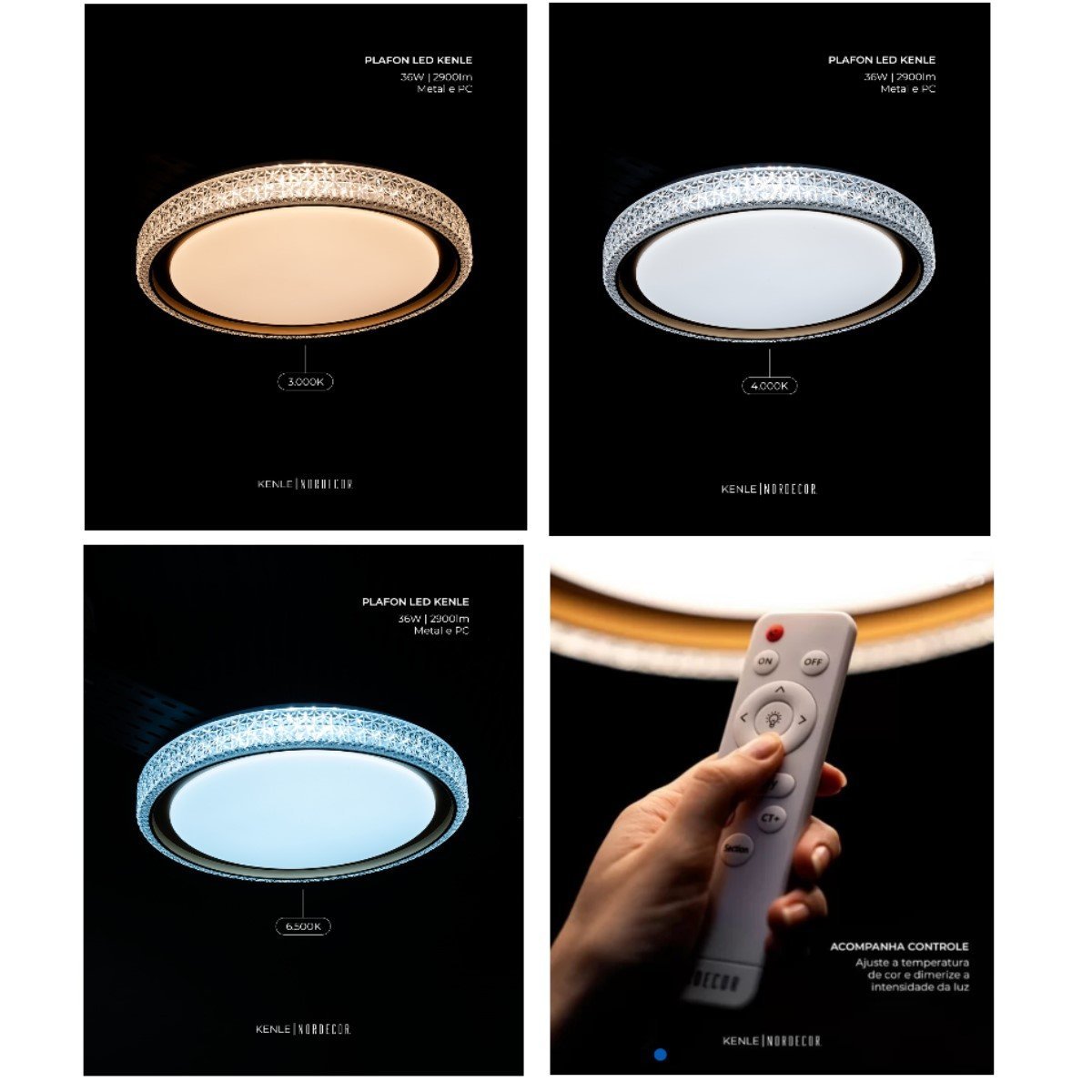 Plafon Led Redondo Kenle 50cm Com Controle Remoto Nordecor Preto ...