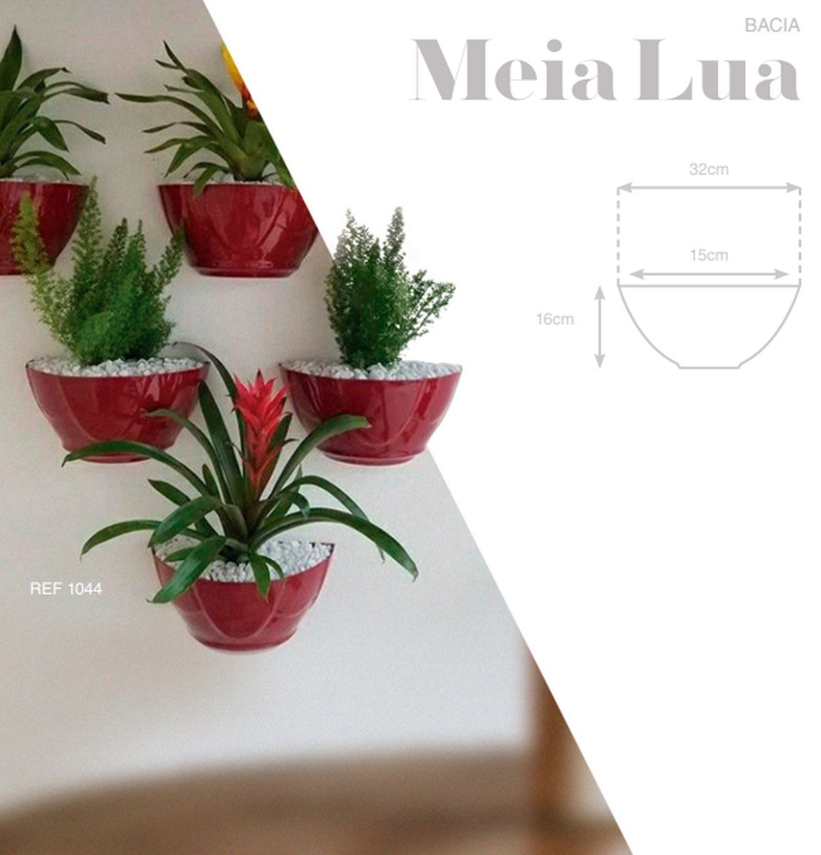 VASO DE PAREDE MEIA LUA Premium Mármore Cinza Gold | MadeiraMadeira