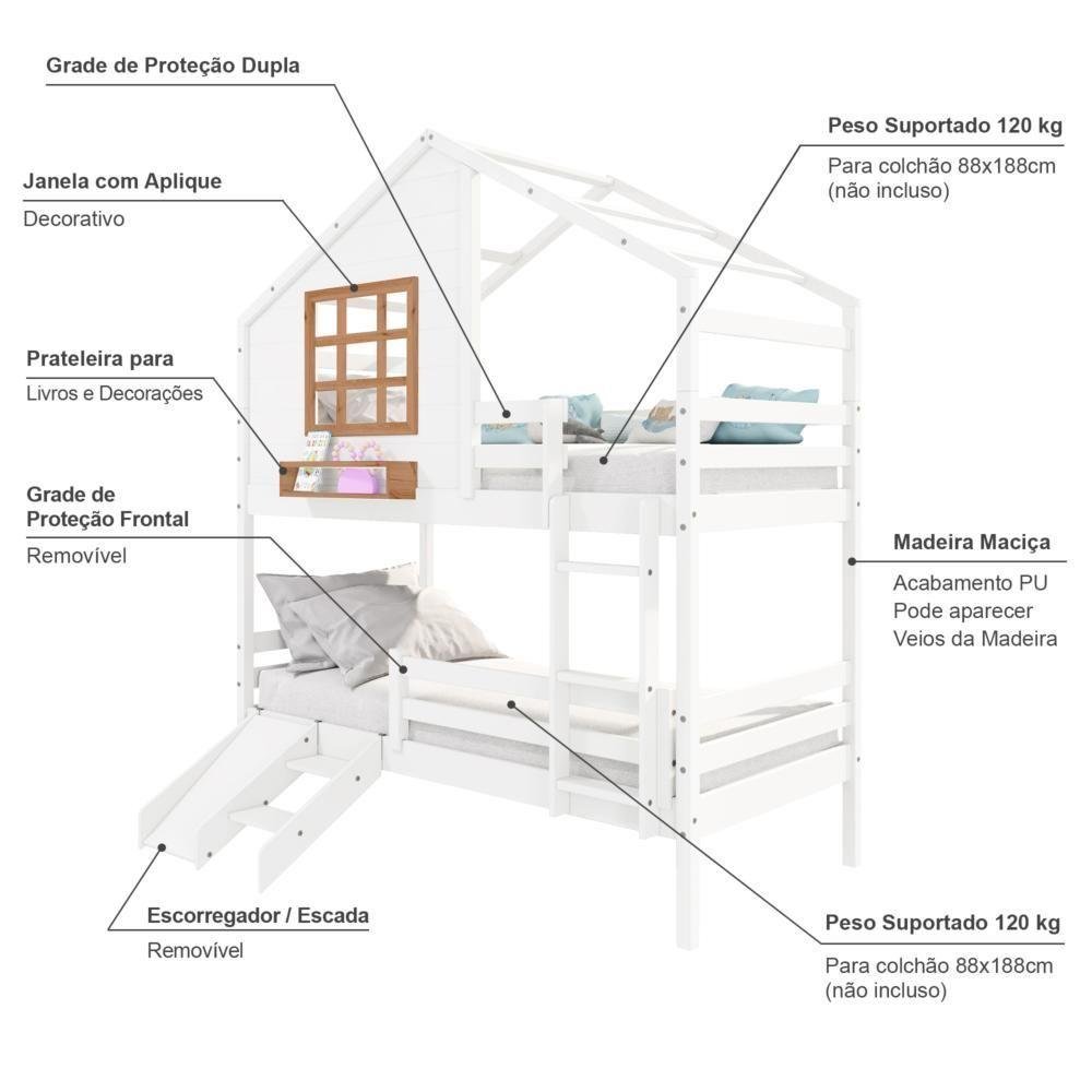 Beliche Casinha com Janela com Escada/escorregador e Grade de Proteção ...
