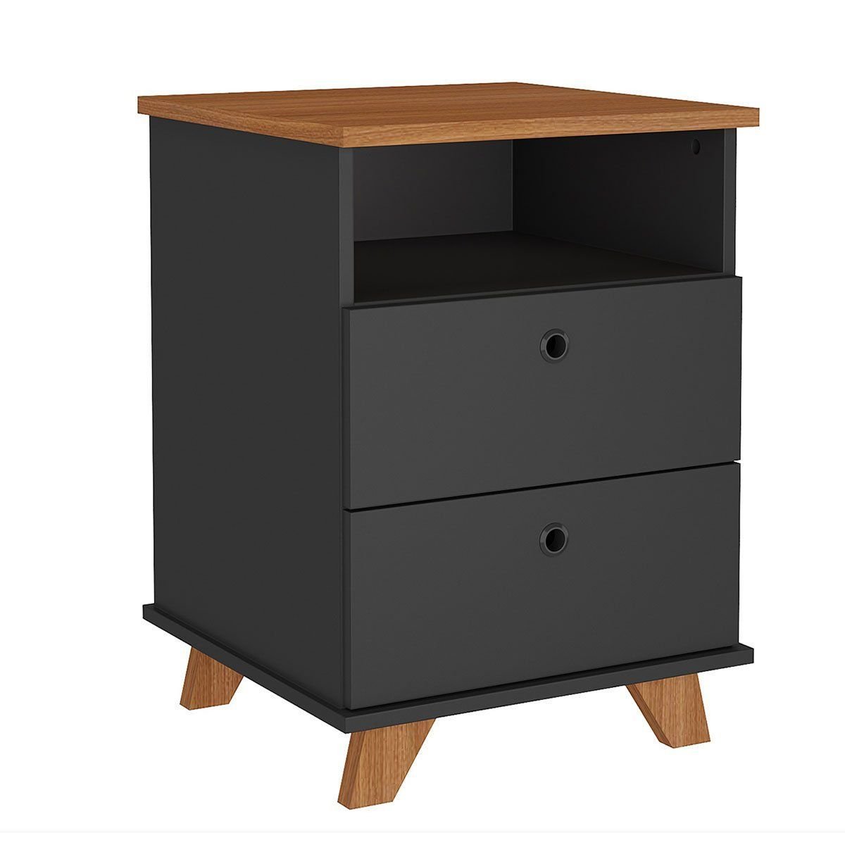 Gaveteiro 2 Gavetas com Nicho Pequeno Daya Freijó/preto | MadeiraMadeira