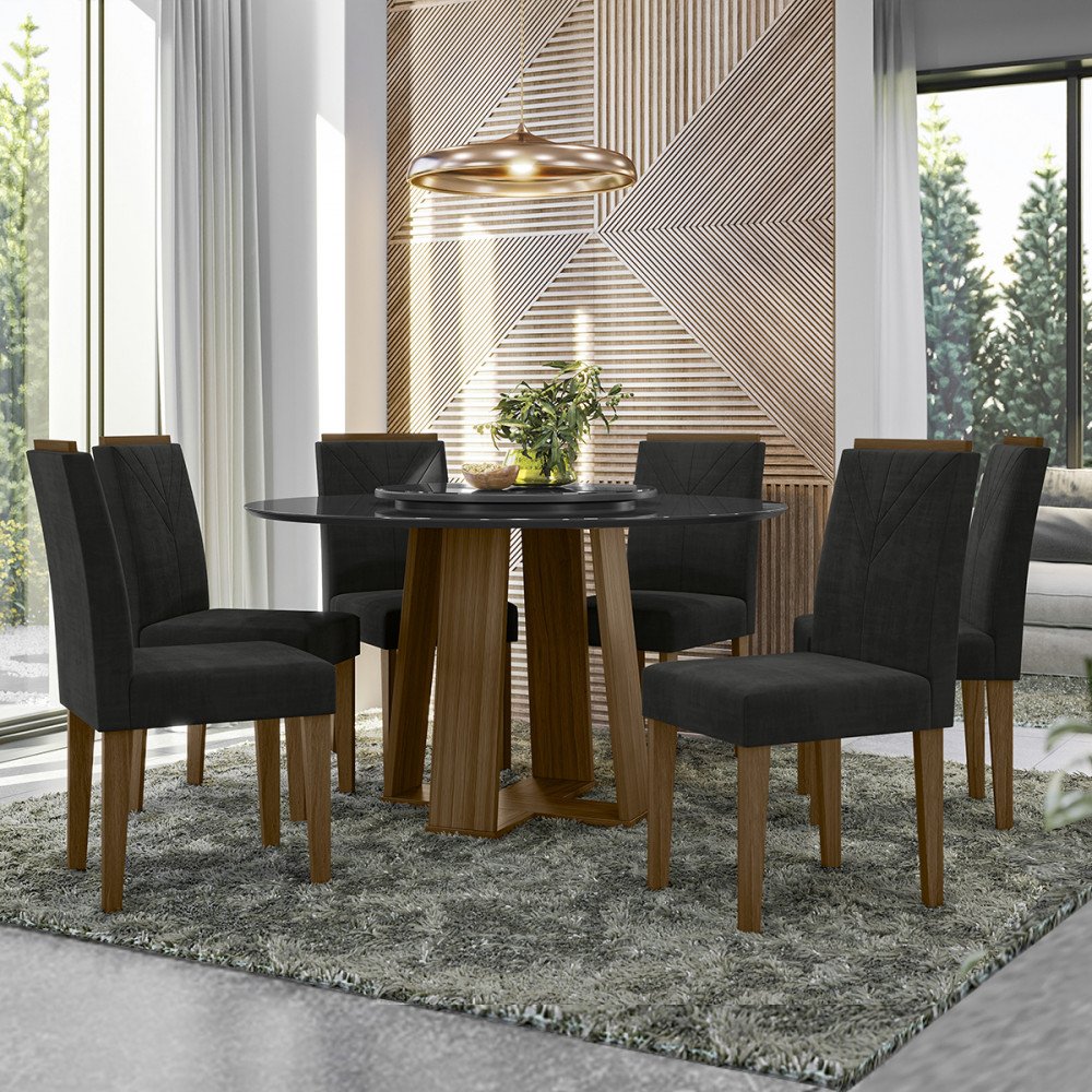 Conjunto Mesa Lara Redonda 135 cm e 6 Cadeiras Flor | MadeiraMadeira