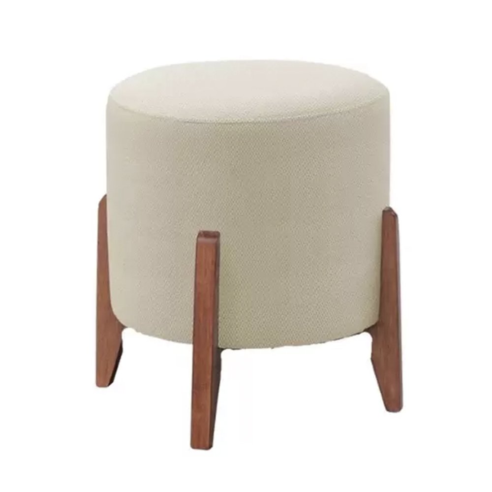 Puff Redondo Luxo Thor 4 Pés em Madeira:Linho Bege | MadeiraMadeira