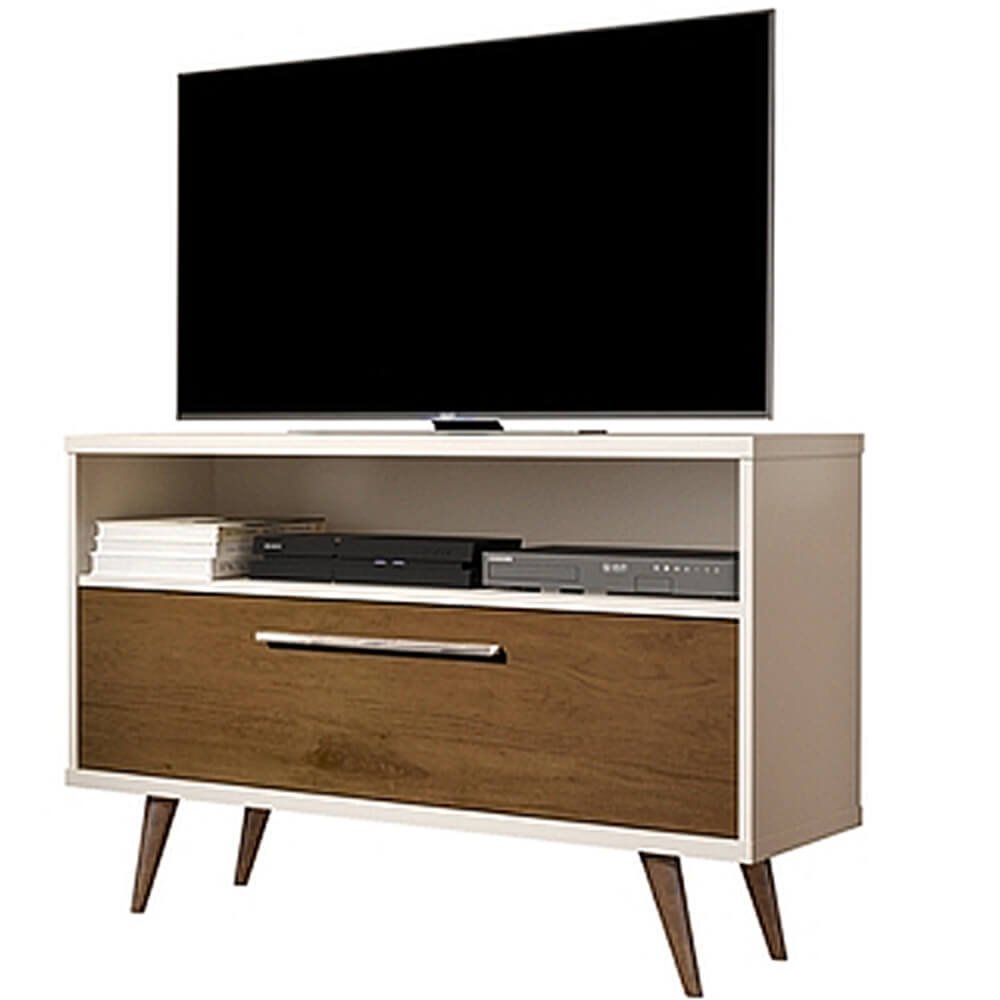 Rack Bancada Para TV Até 32 Polegadas 1 Gaveta JB 5707 Cor Pérola com Caramelo | MadeiraMadeira