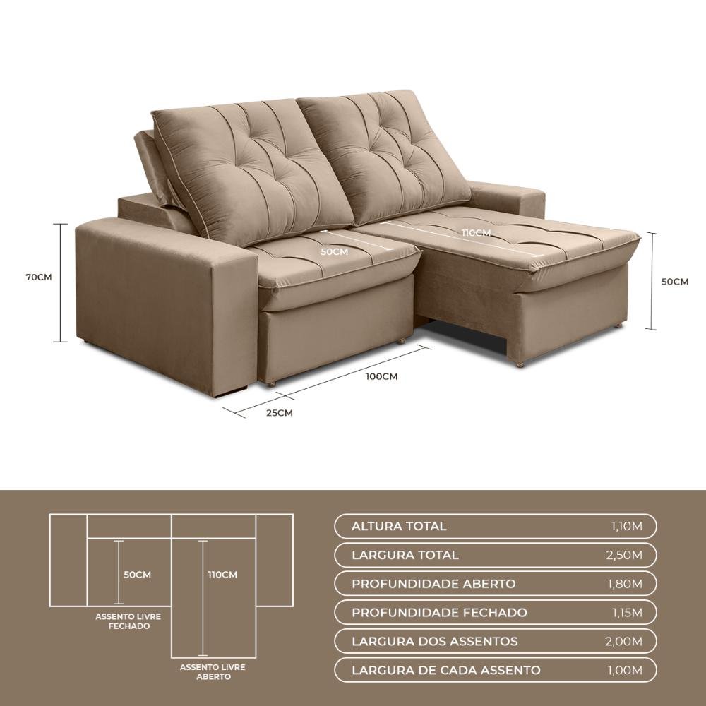 Sofá Lion 4 Lugares Retrátil e Reclinável Veludo Bege | MadeiraMadeira