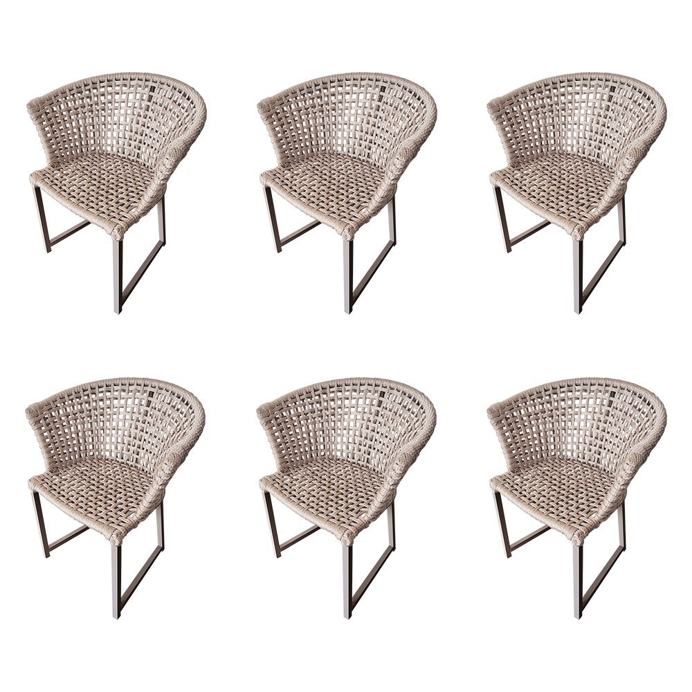 Kit 6 Cadeiras de Jantar Area Externa Salinas em Corda Naútica Base Alumínio Rami - Champanhe ...